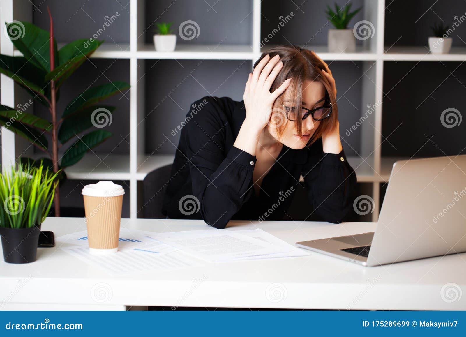 Tired Woman Working at the Computer in the Office Stock Image - Image ...