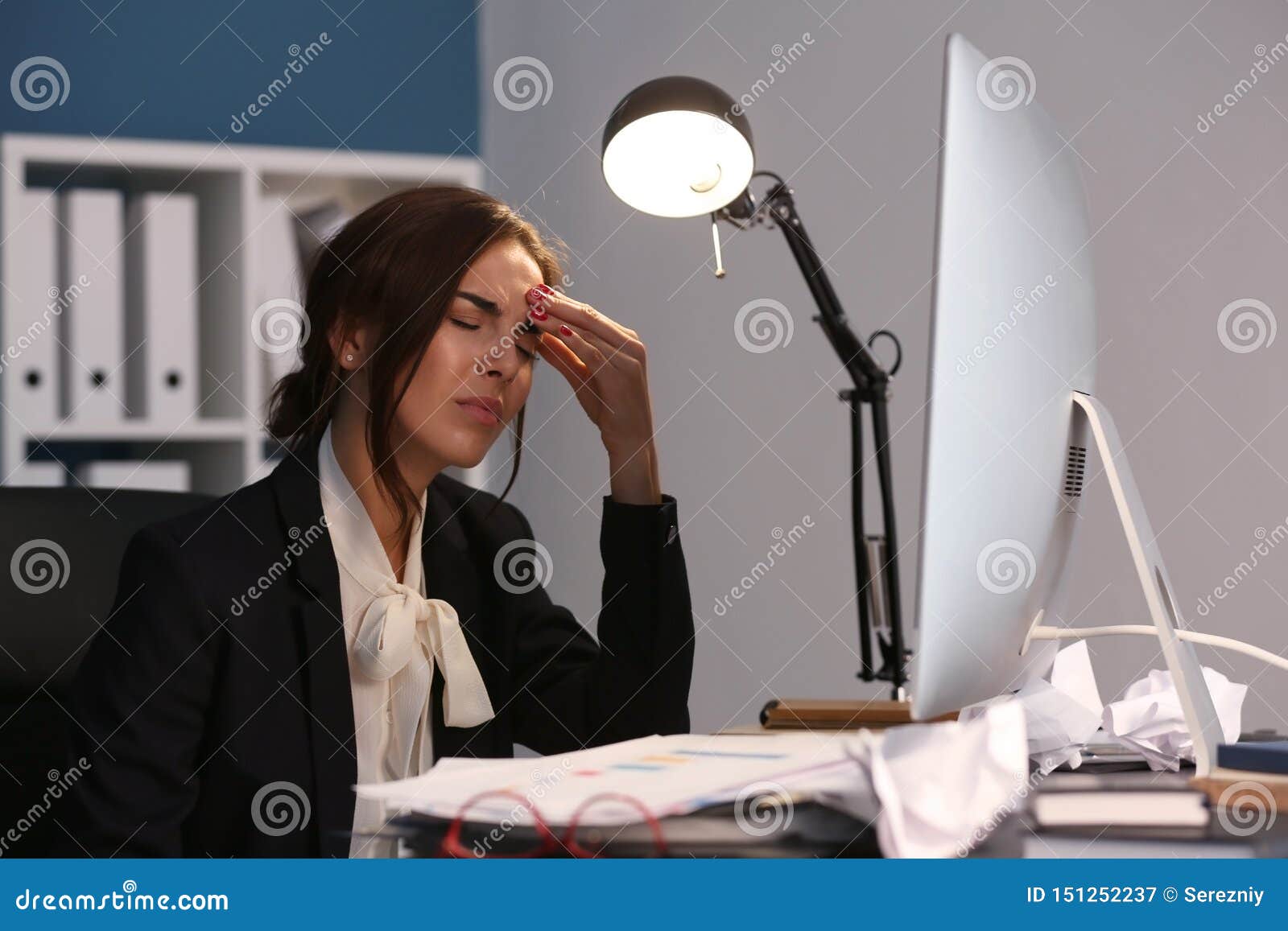 Tired Woman Working Late in Evening Stock Image - Image of formal ...