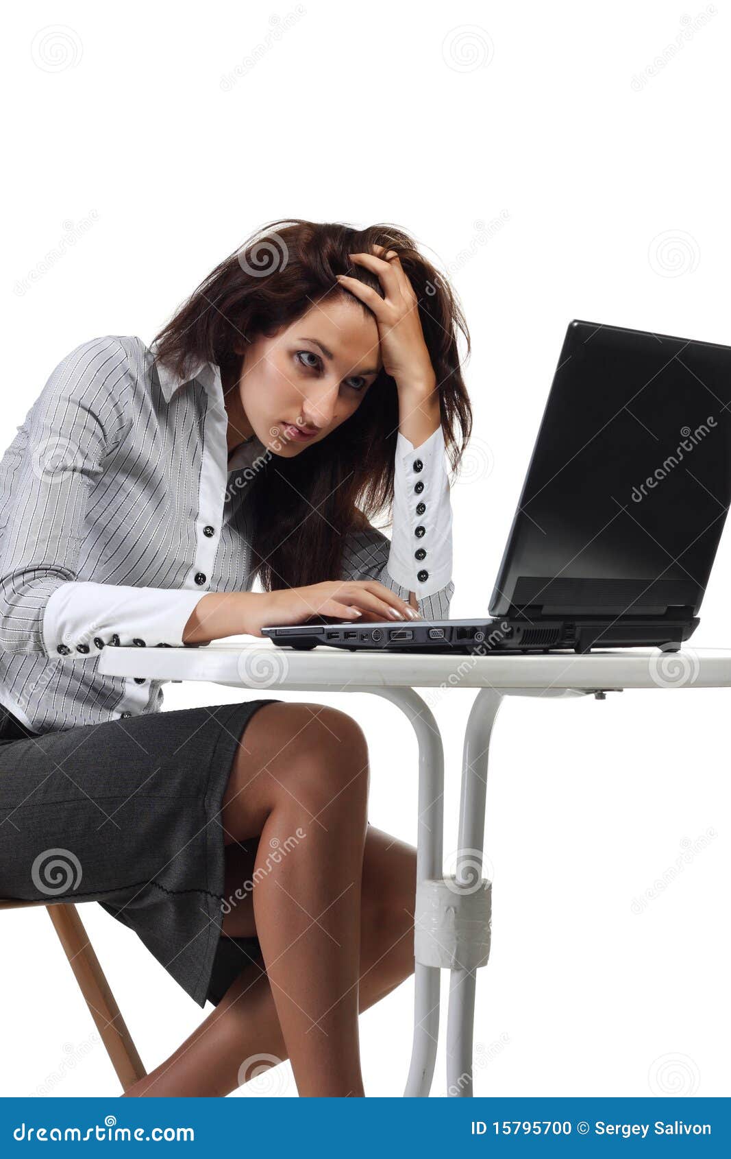 Tired Women Sitting With Computer Stock Photo - Image of female, laptop ...