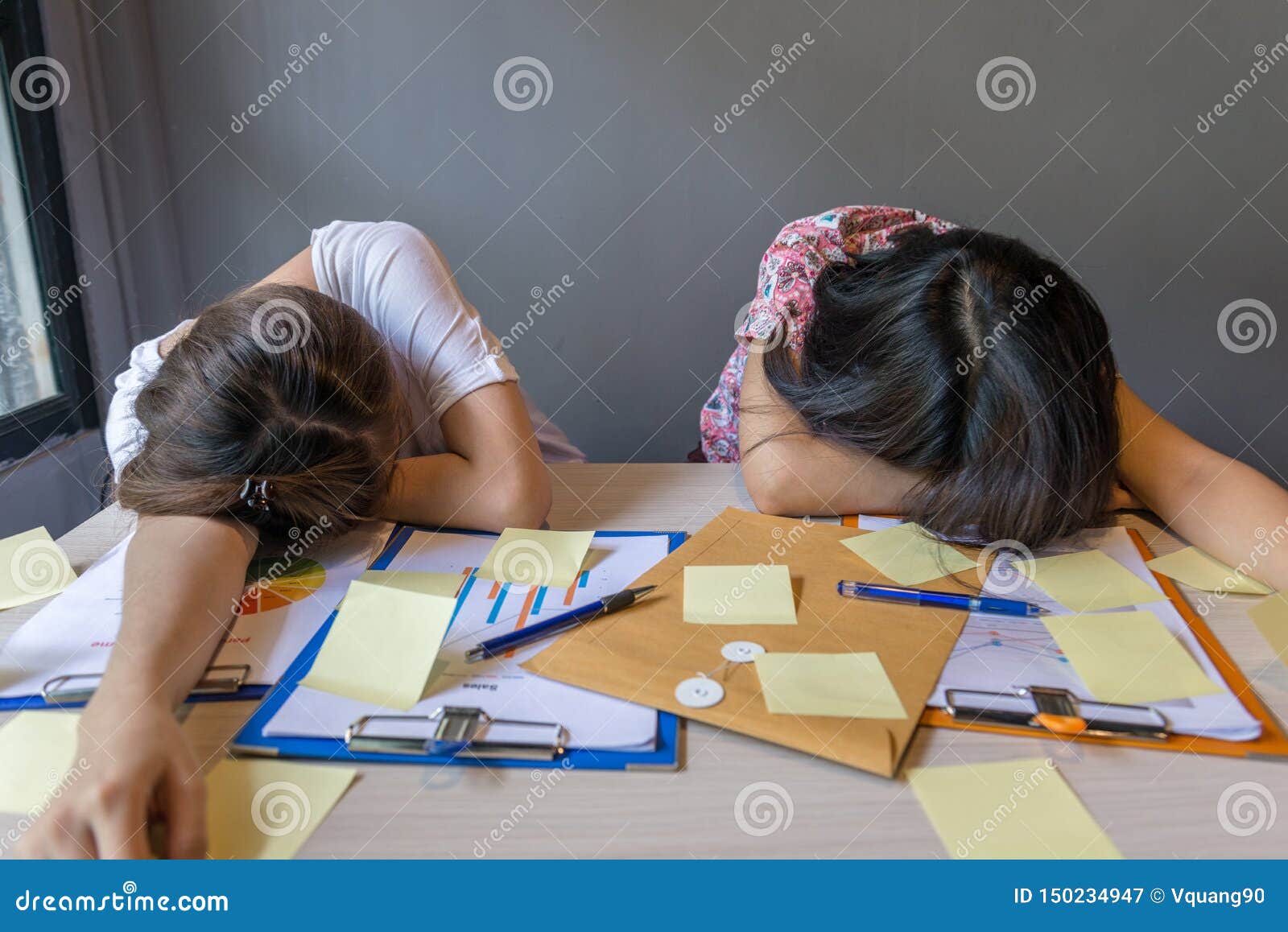 Tired Women Sleeping on Desk Full Sticky Notes Stock Image - Image of ...