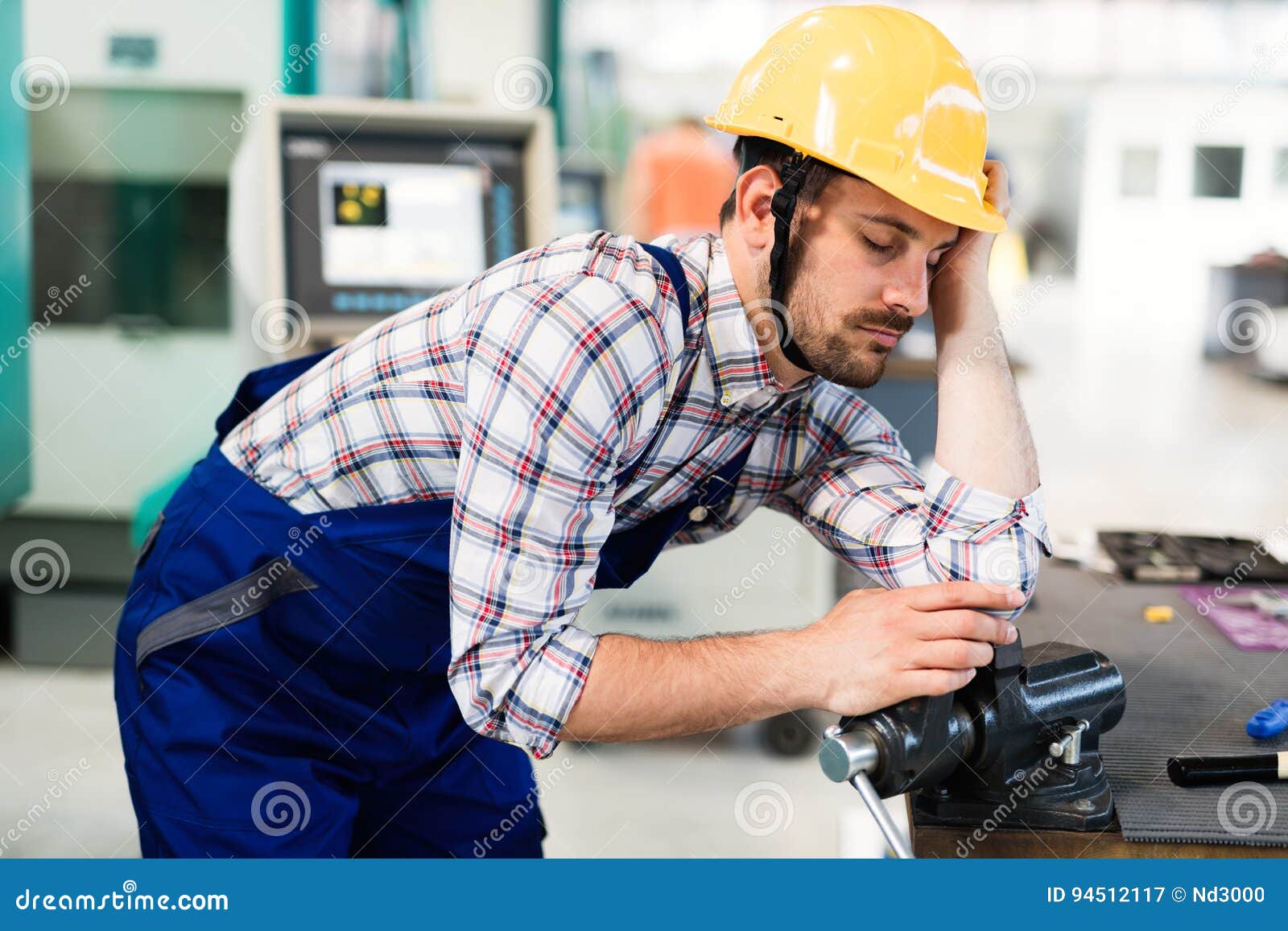 Tired Worker Fall Asleep during Working Hours in Factory Stock Image ...