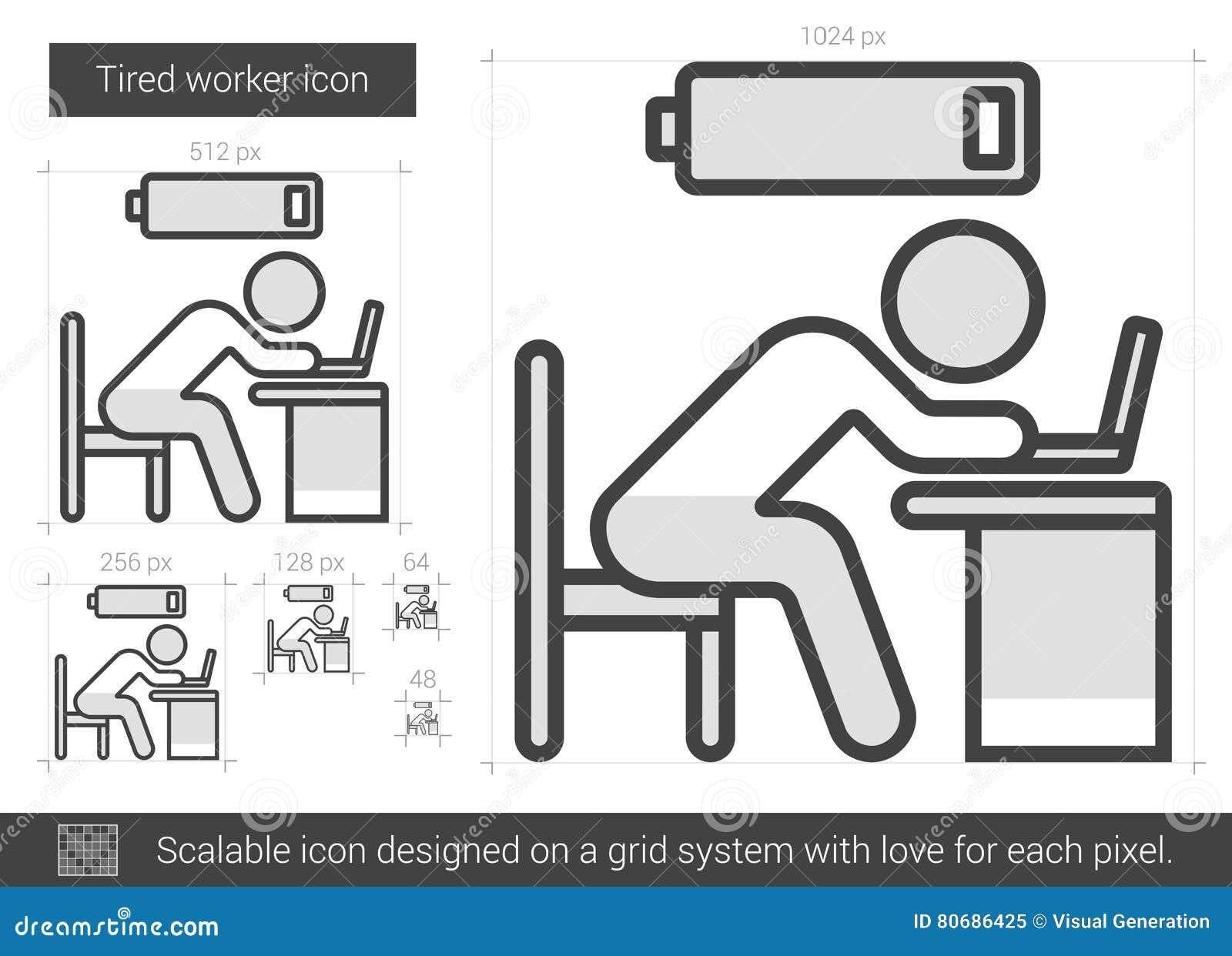 Tired worker line icon. stock vector. Illustration of linear - 80686425