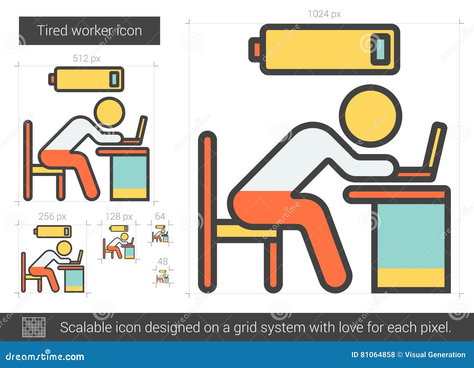 Tired worker line icon. stock vector. Illustration of concept - 81064858