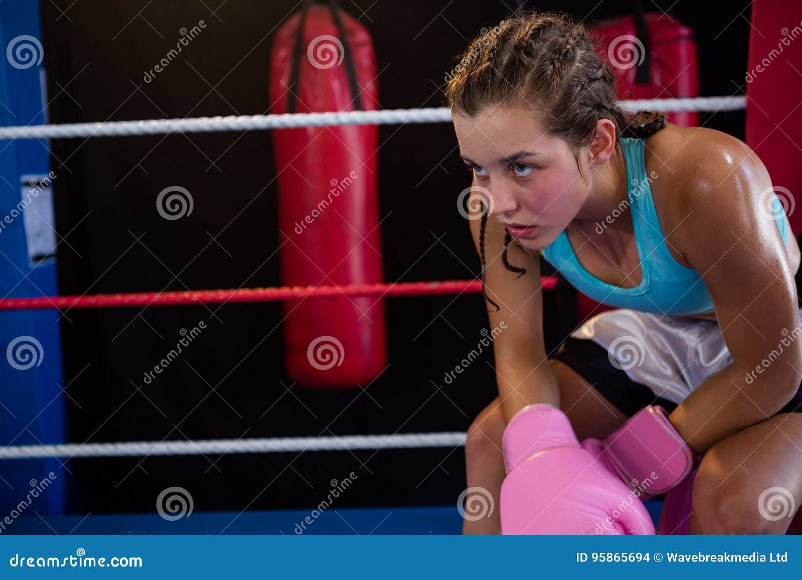 Tired Young Boxer Sitting at Corner Stock Photo - Image of away ...