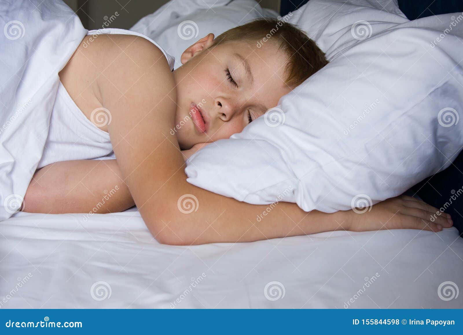 Tired Young Boy Sleeping in Bedroom Stock Photo - Image of caucasian ...