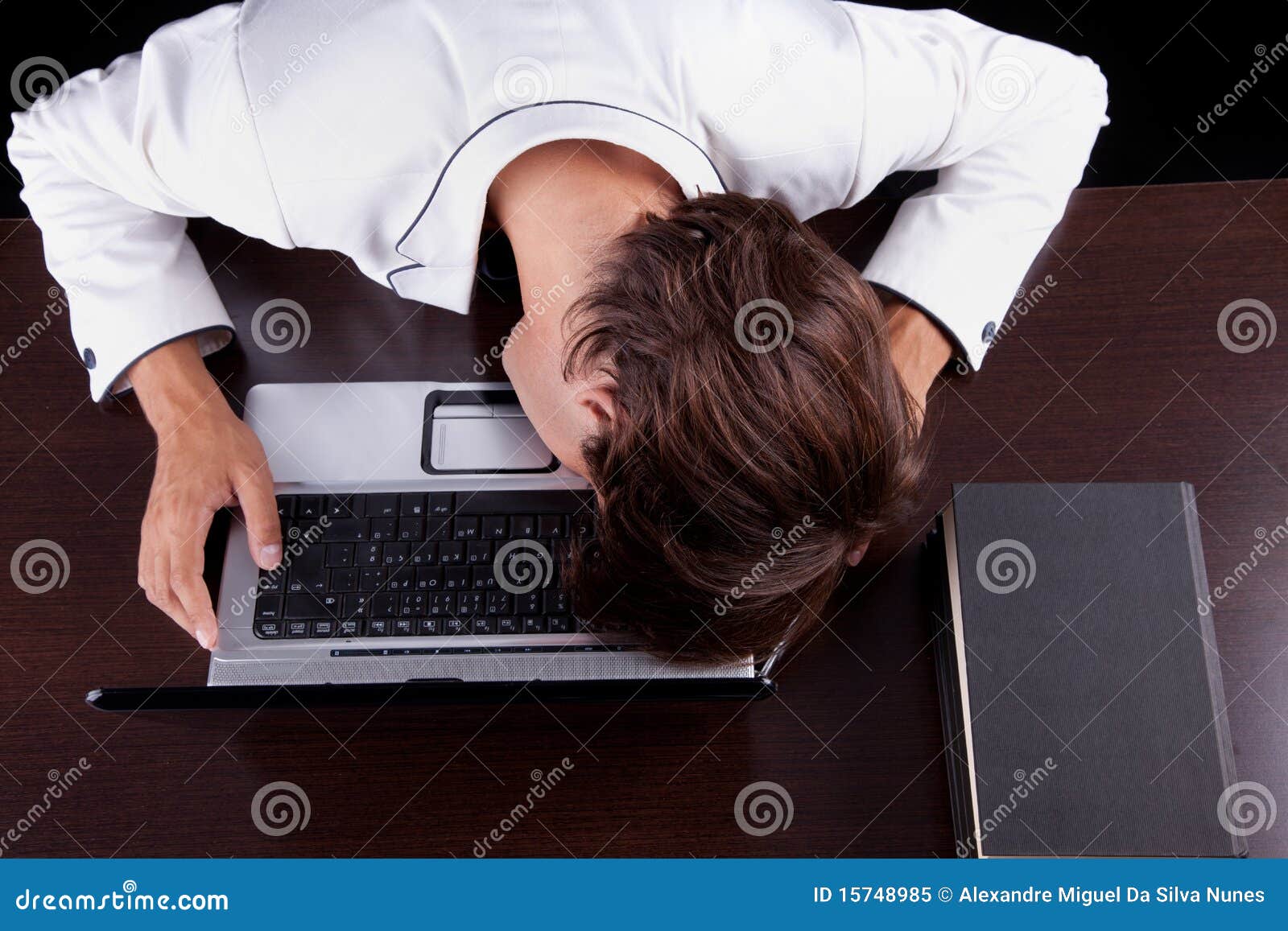 Tired Young Businessman with Head on the Computer Stock Image - Image ...