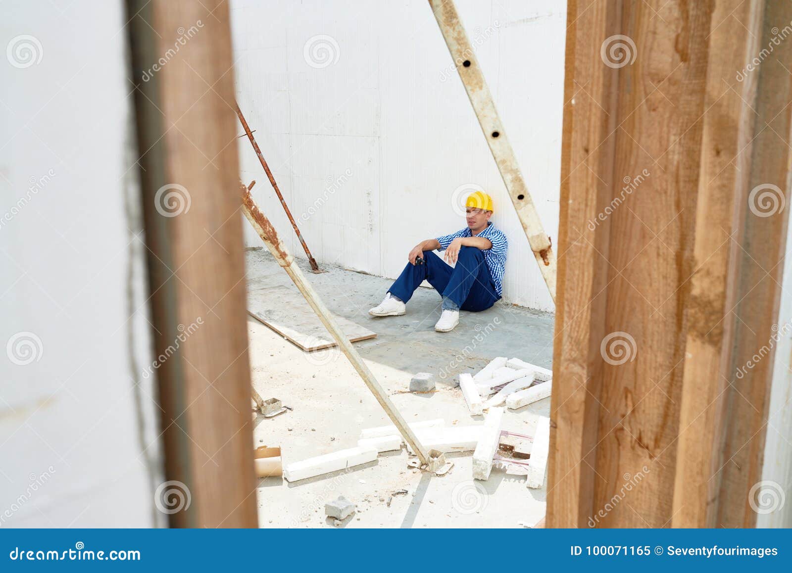 Exhausted Construction Worker Taking Break Stock Image - Image of tired ...