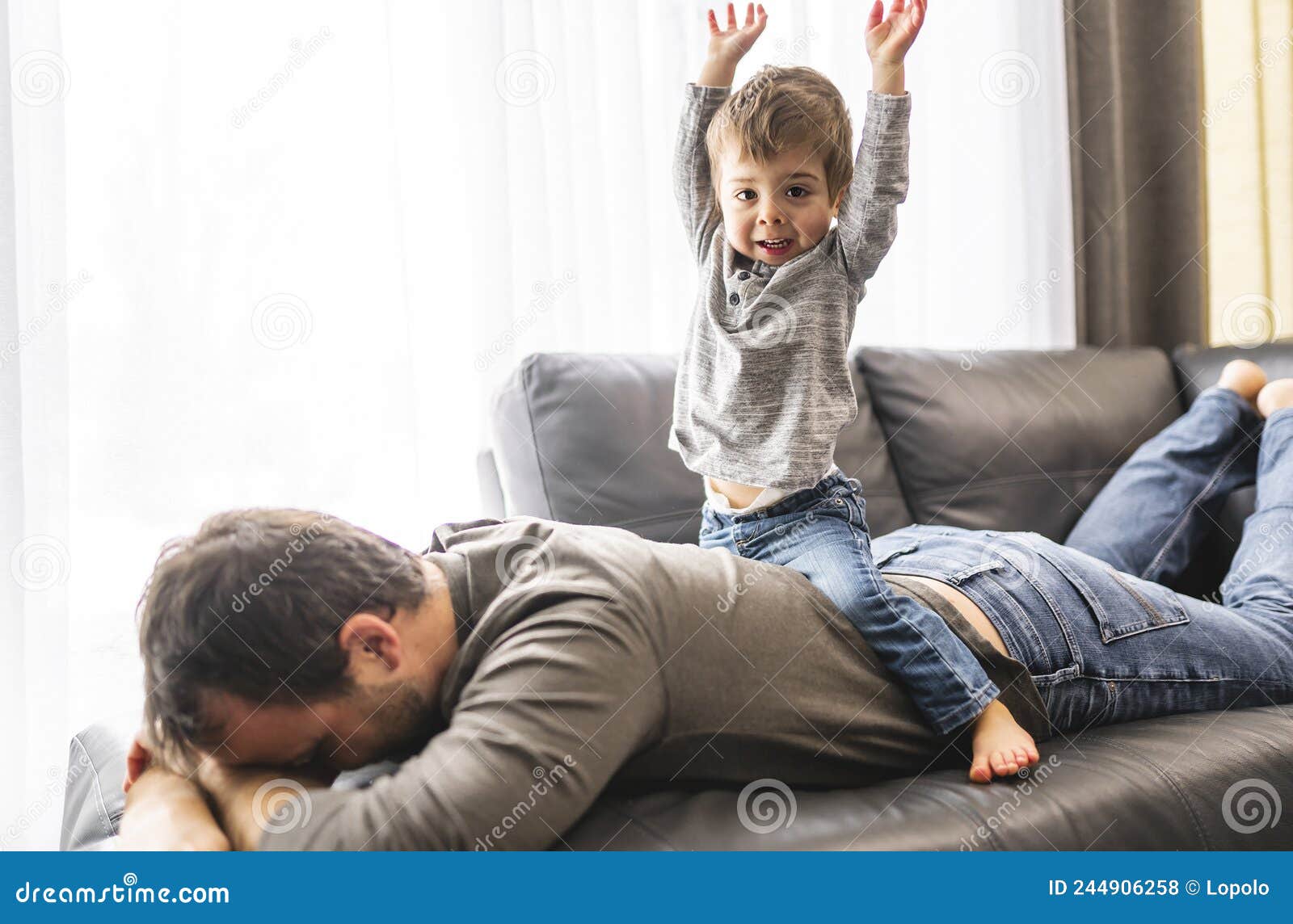 Tired Young Father with Boy on Back a Concept of Hyperactive Children ...