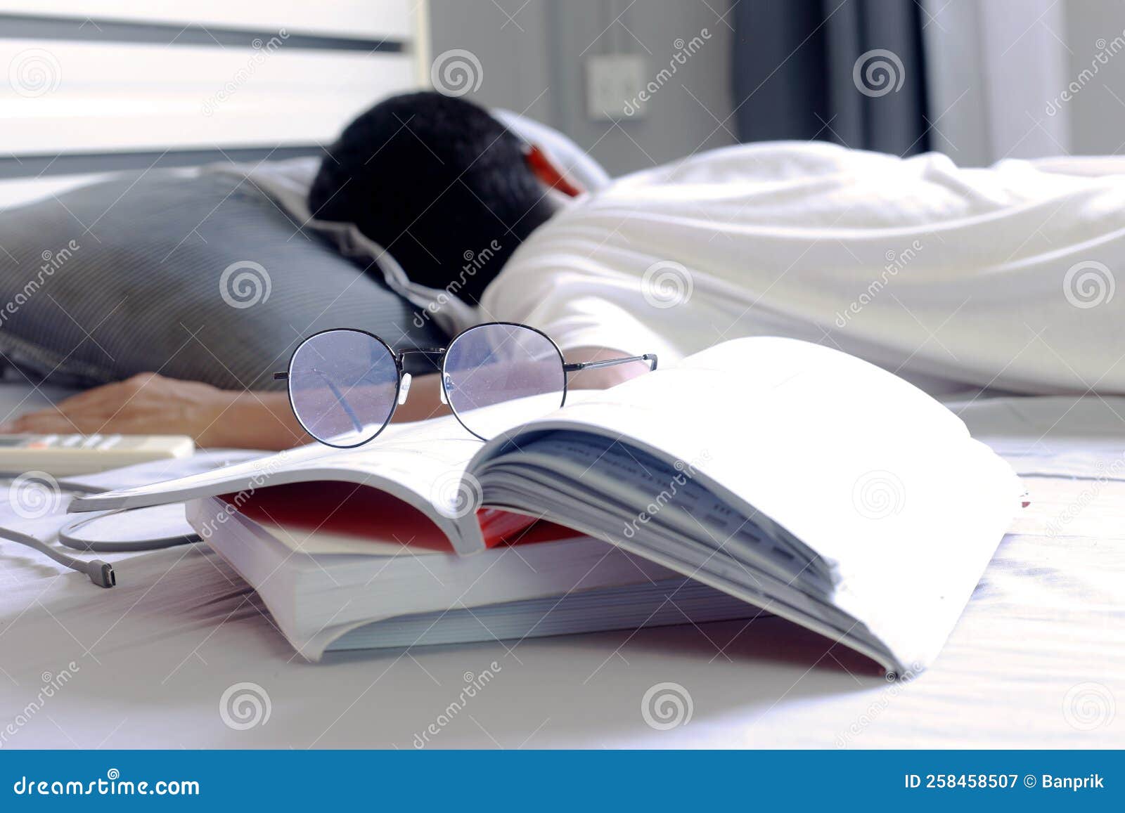 Tired Young Man Deep Sleeping in a Bed - Exhaustion from Work , Study ...