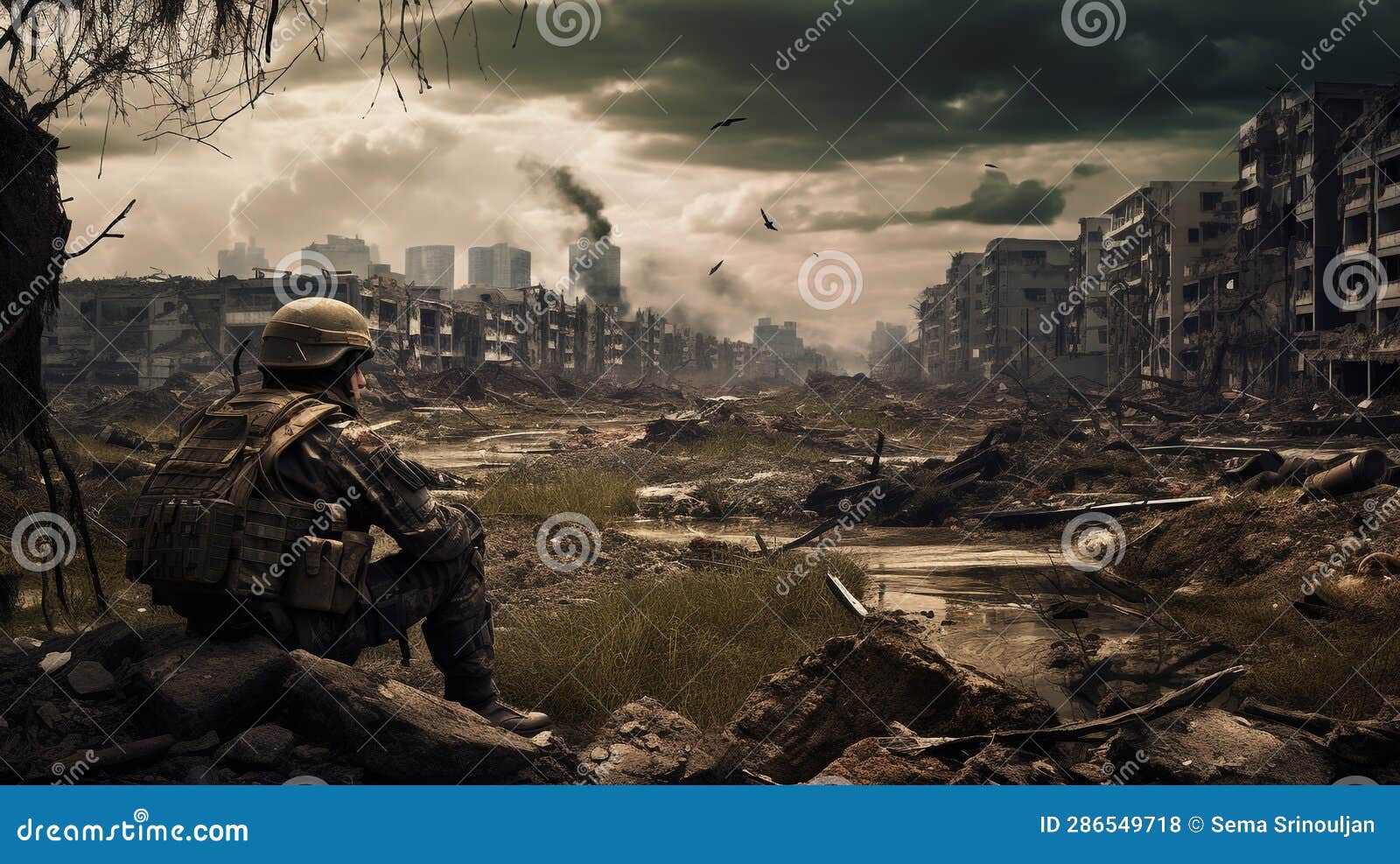 Tired Young Man in Military Uniform at the War. - Generative Ai. Stock ...