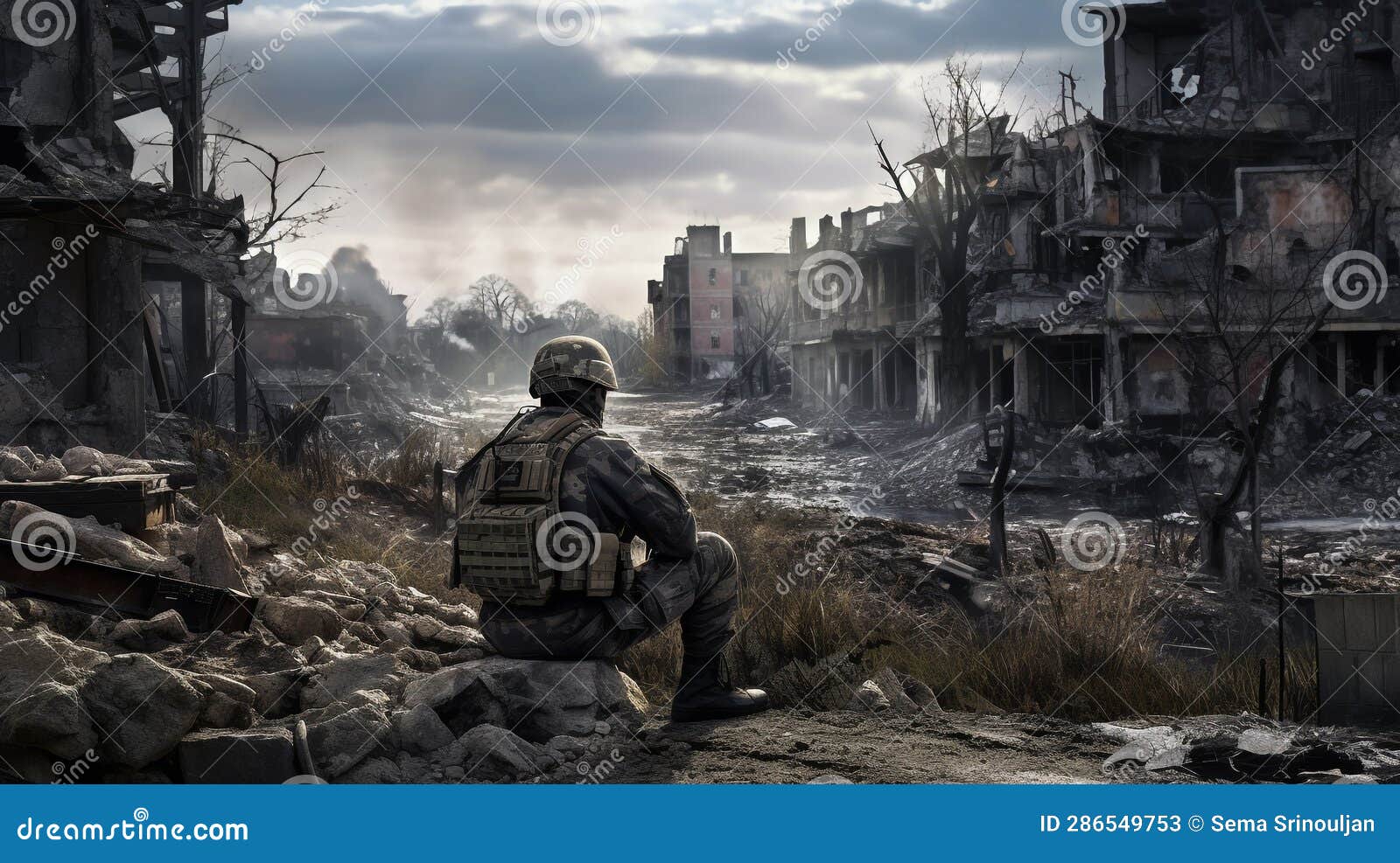 Tired Young Man in Military Uniform at the War. - Generative Ai. Stock ...