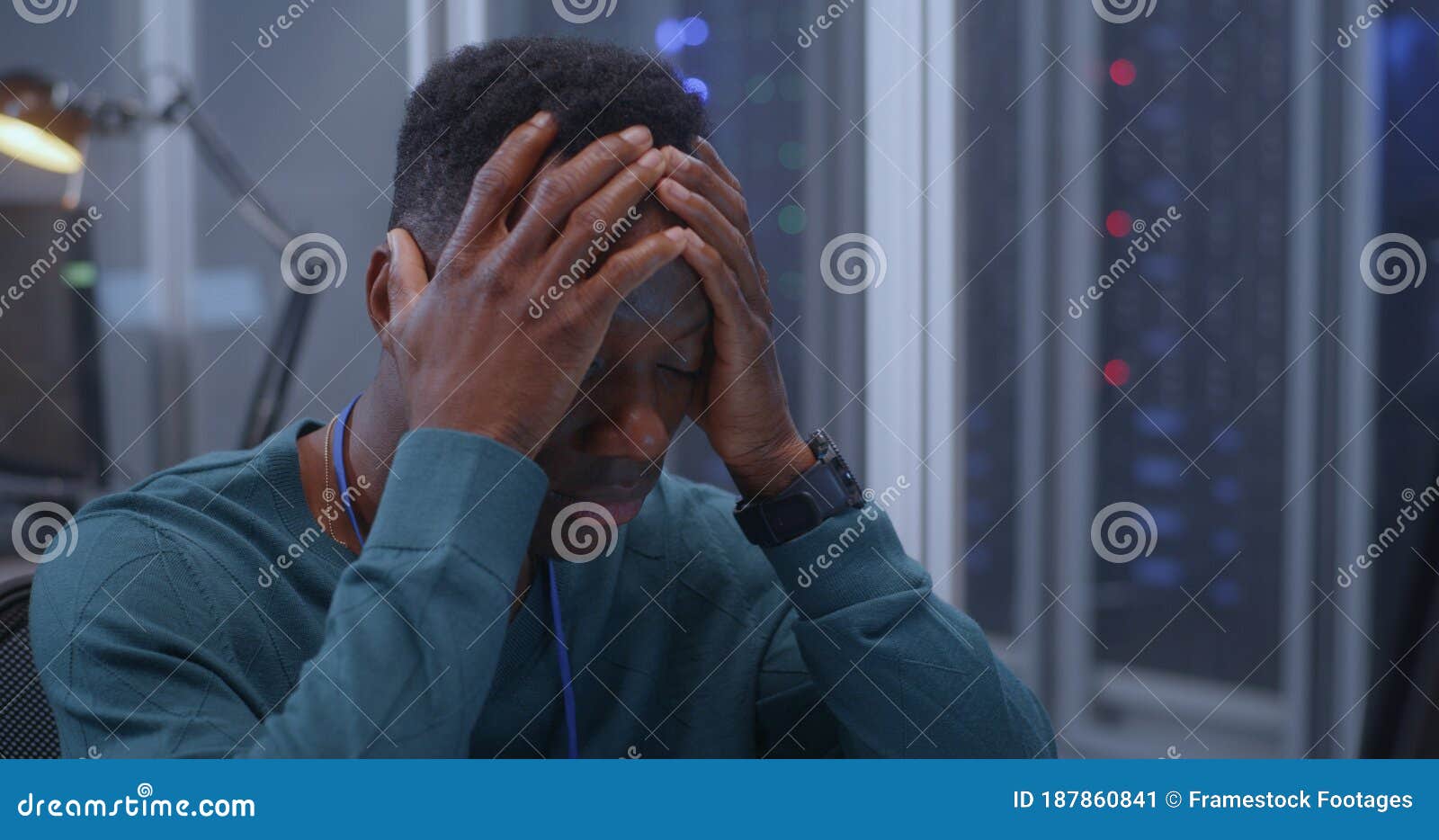 Tired Young Man Working in Data Center Stock Image - Image of ...
