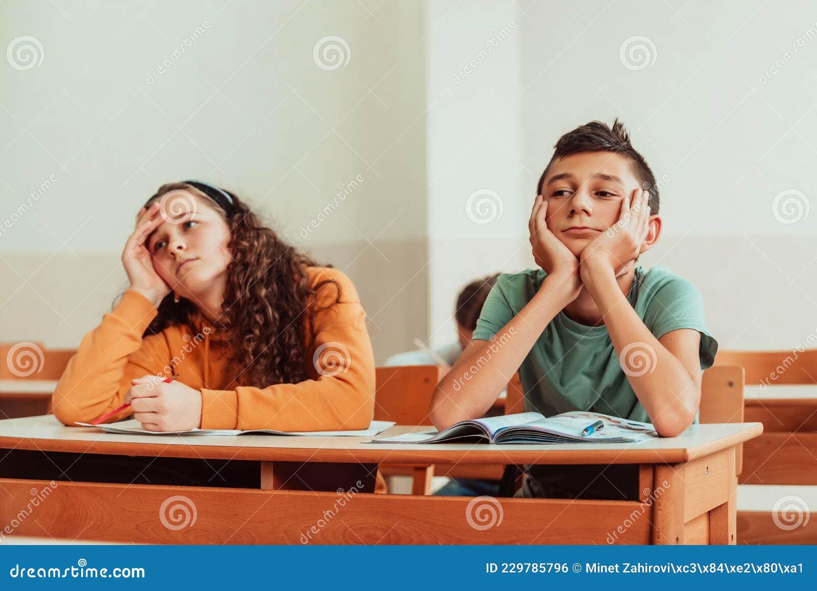 Tired Young Students Sit in the Classroom and Attend School. Selecttive ...