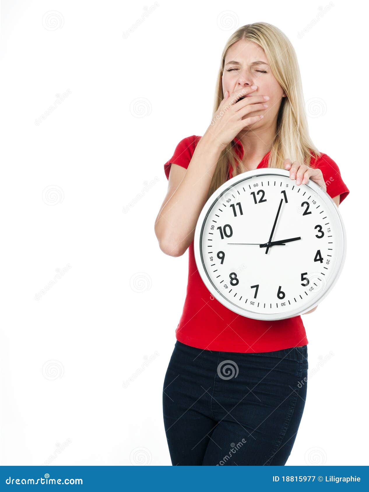 Tired Young Woman with the Clock Stock Image - Image of young, watch ...