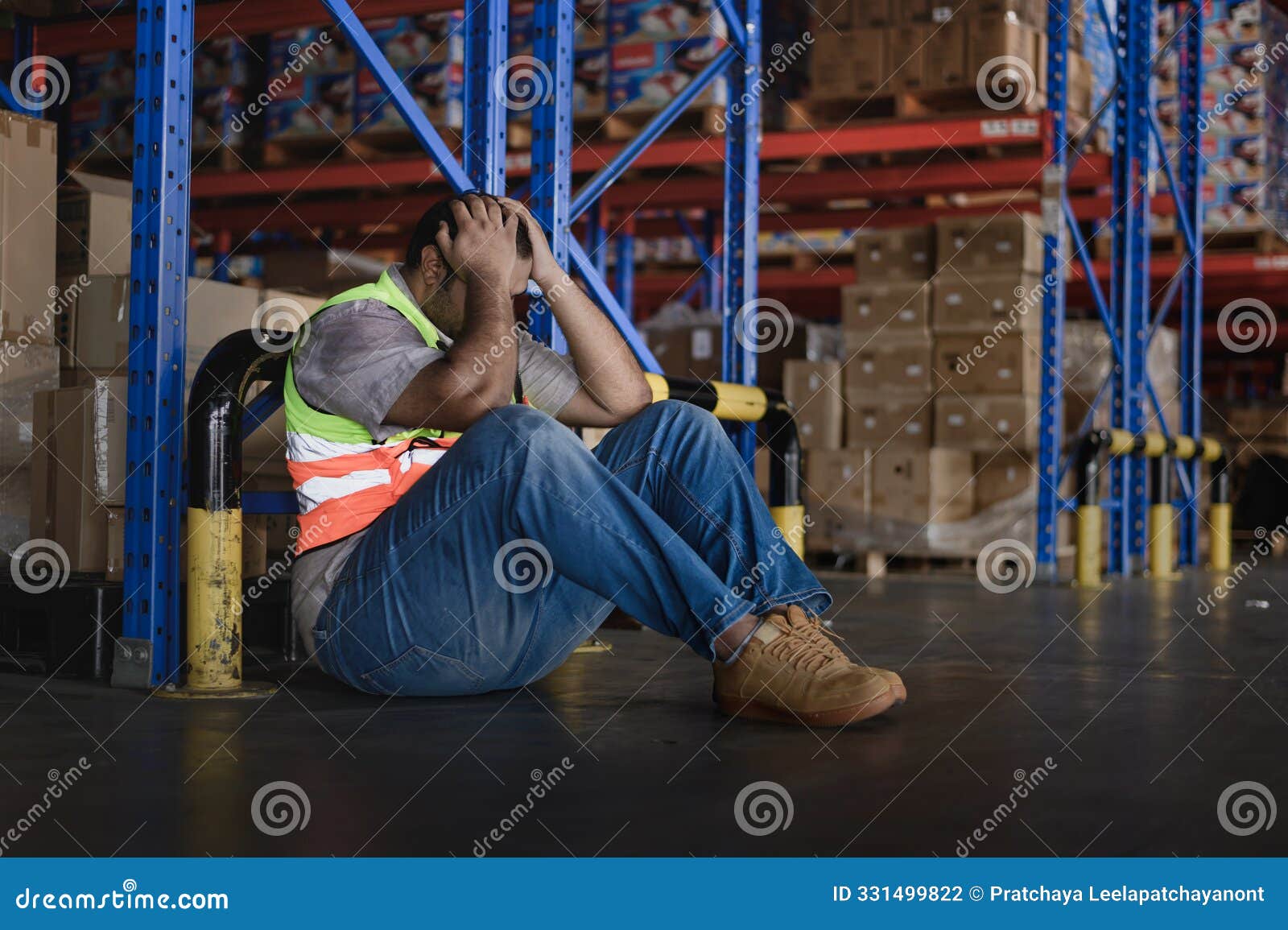 Tiredness from Hard Work Concept. Warehouse Worker Laying on the Floor ...