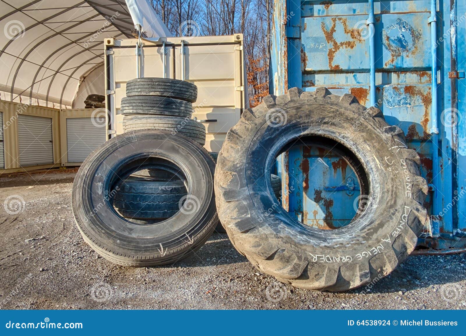 Tires and containers stock photo. Image of curved, containers - 64538924