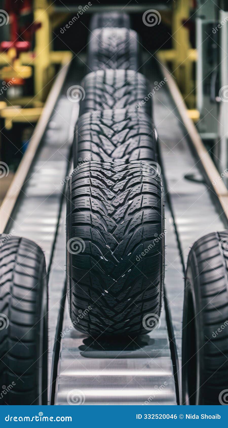Tires on Conveyor Belt in Manufacturing Setting, Unique Tread Patterns ...