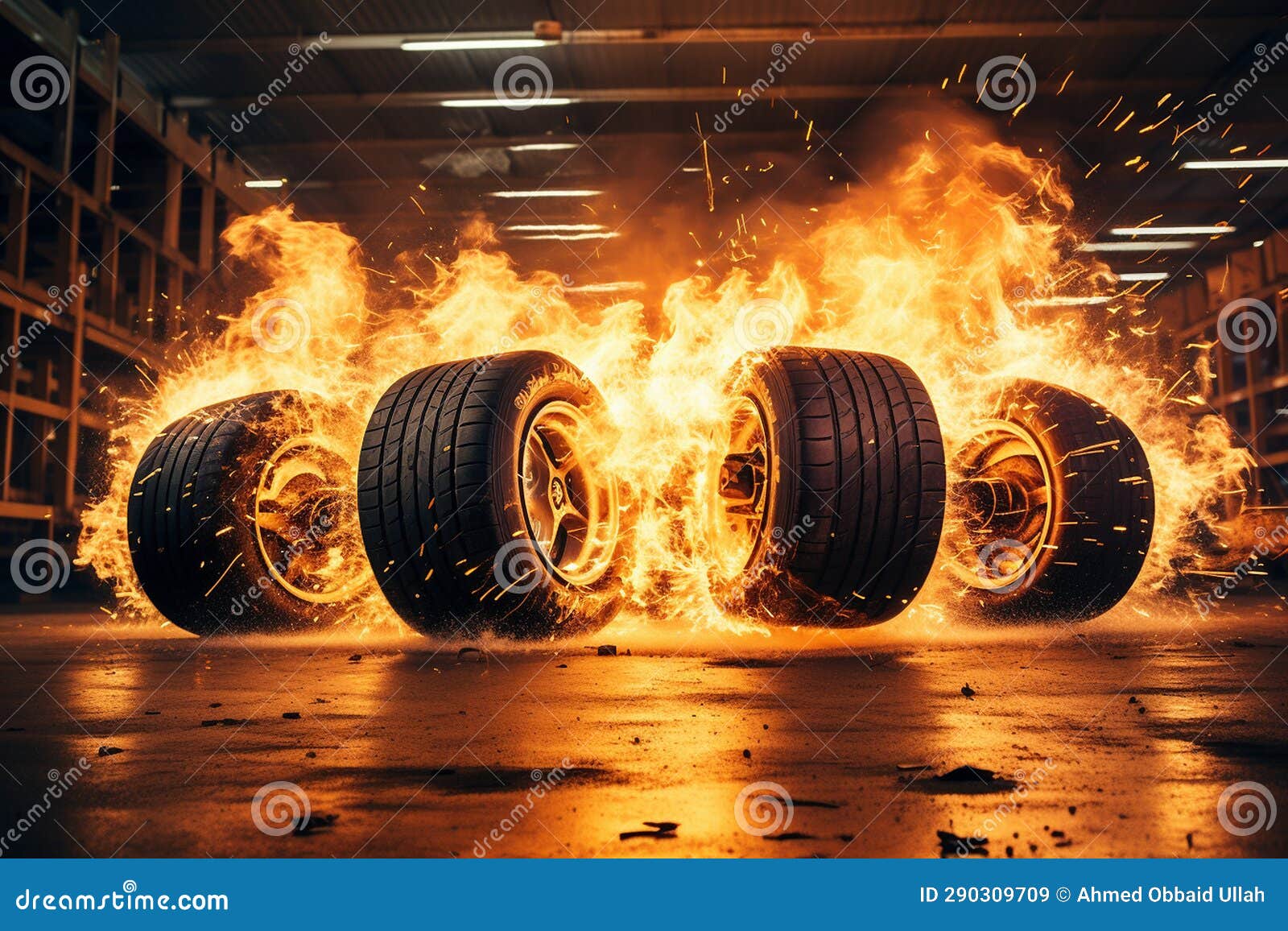 Tires Igniting Sparks in a Striking Grid Formation. Generative by Ai ...