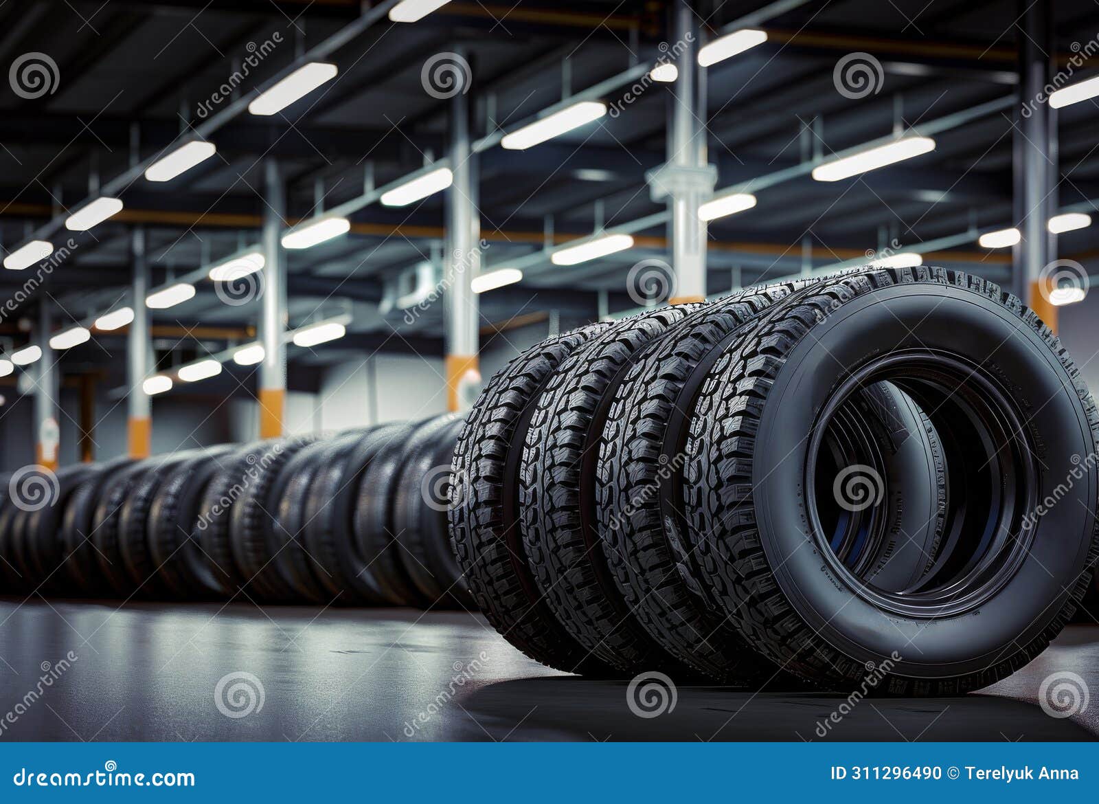 Tires for Sale at Tire Store. a Stack of New Tires is Stacked High in ...