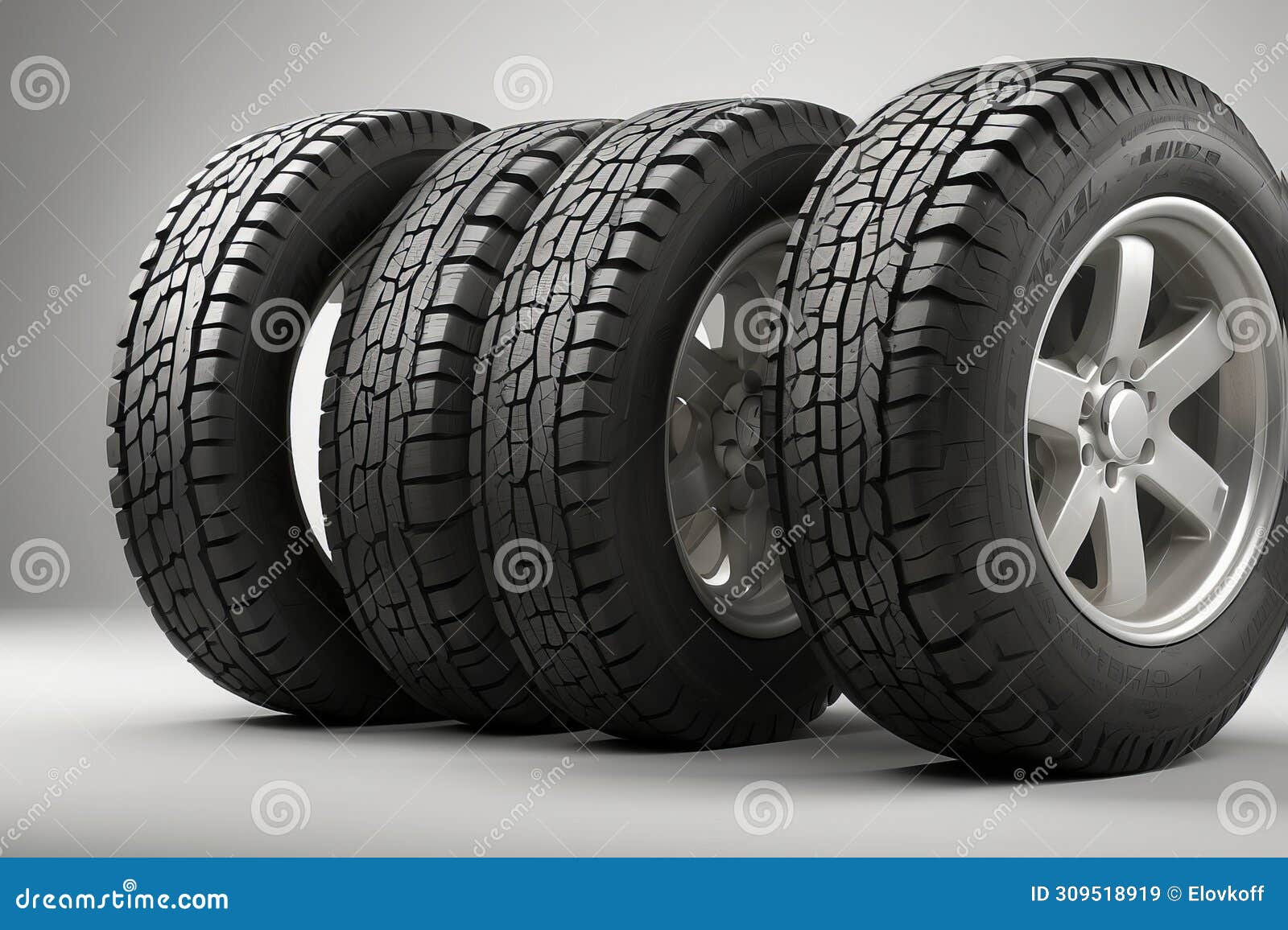 Tires are Shown in a Row, with the Front Tire Being the Largest Stock ...