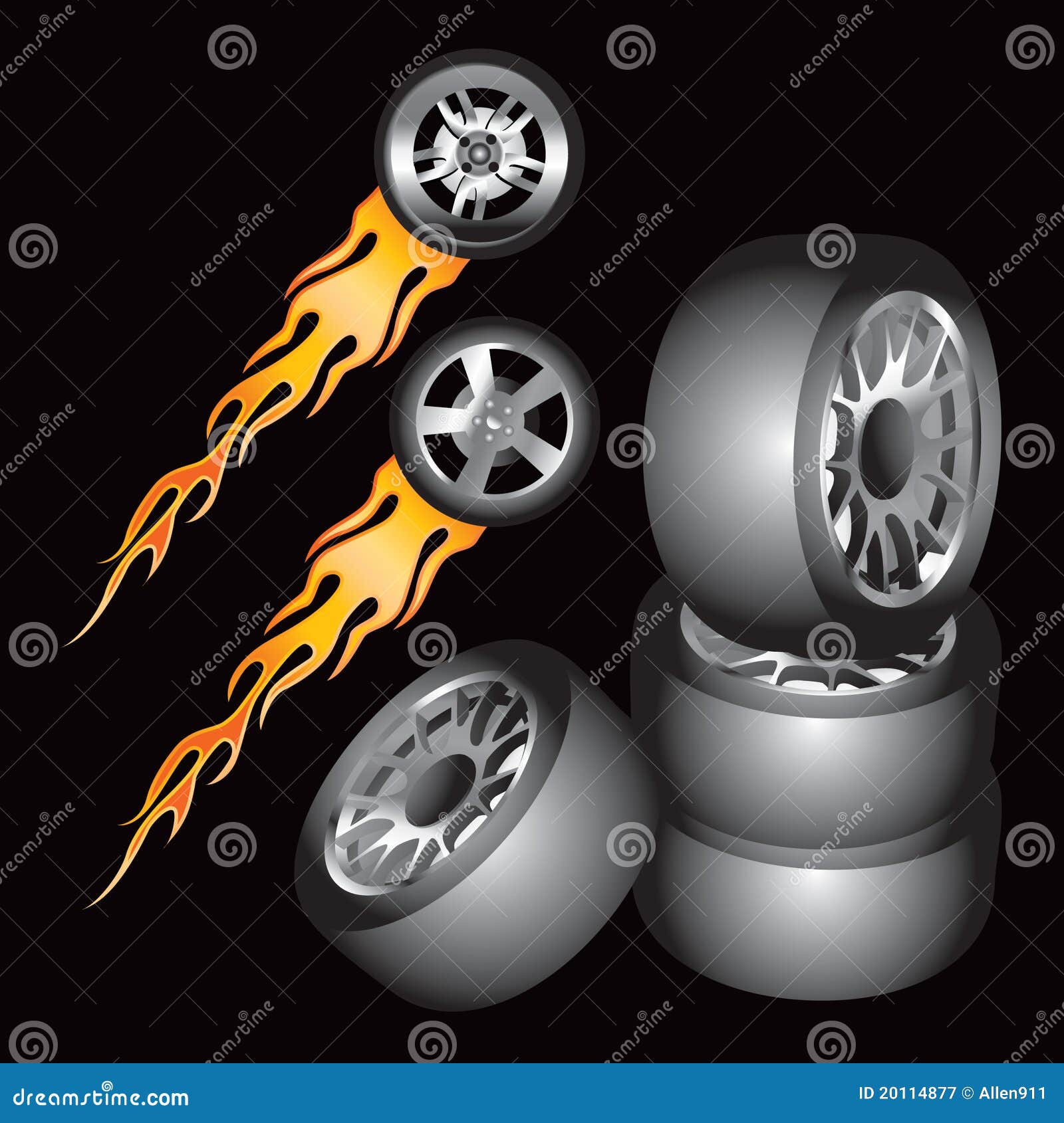 Tires stacked and on fire stock vector. Illustration of flame - 20114877