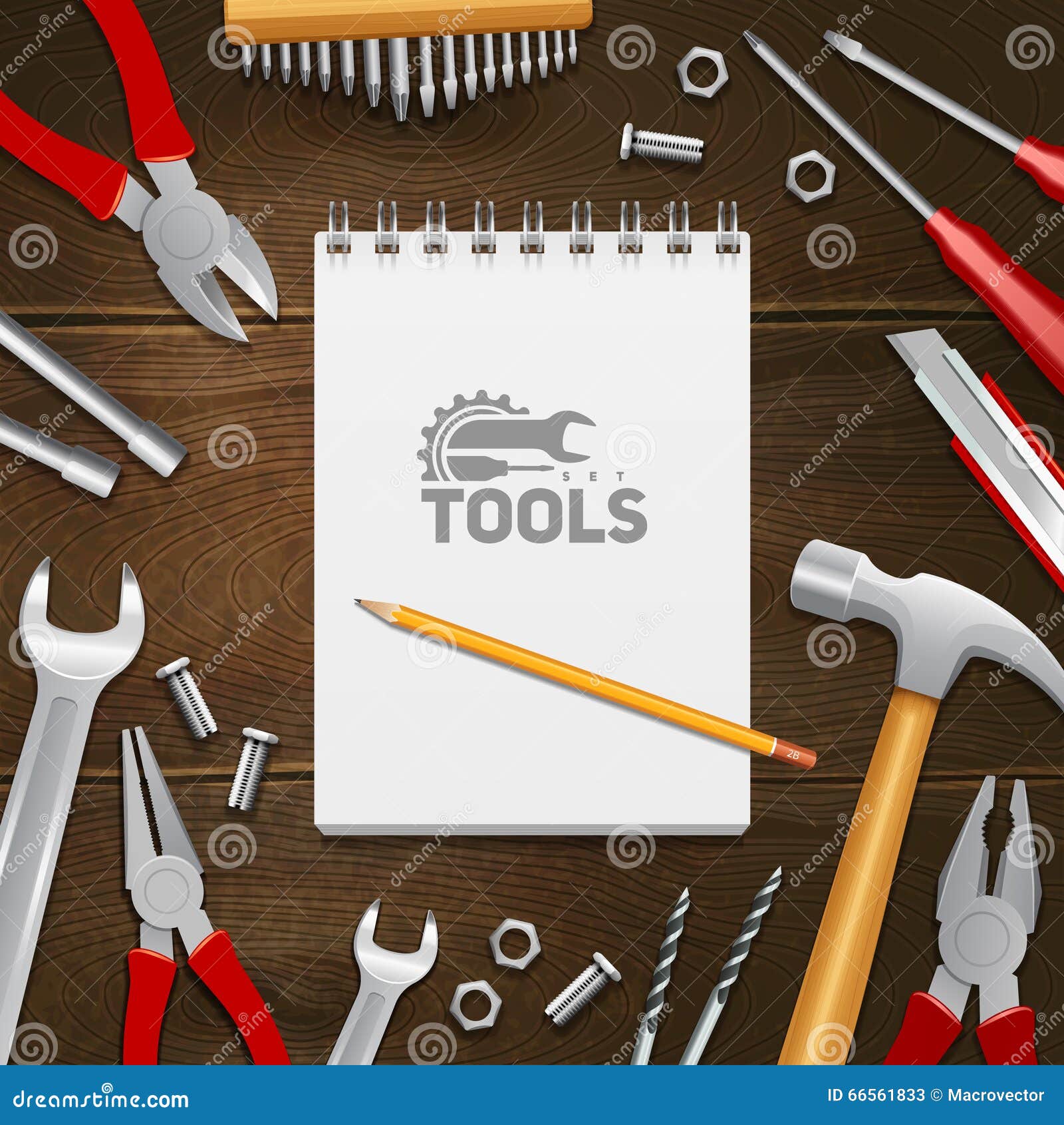 Tischler-Construction Tools Flat-Zusammensetzungs-Hintergrund Vektor ...