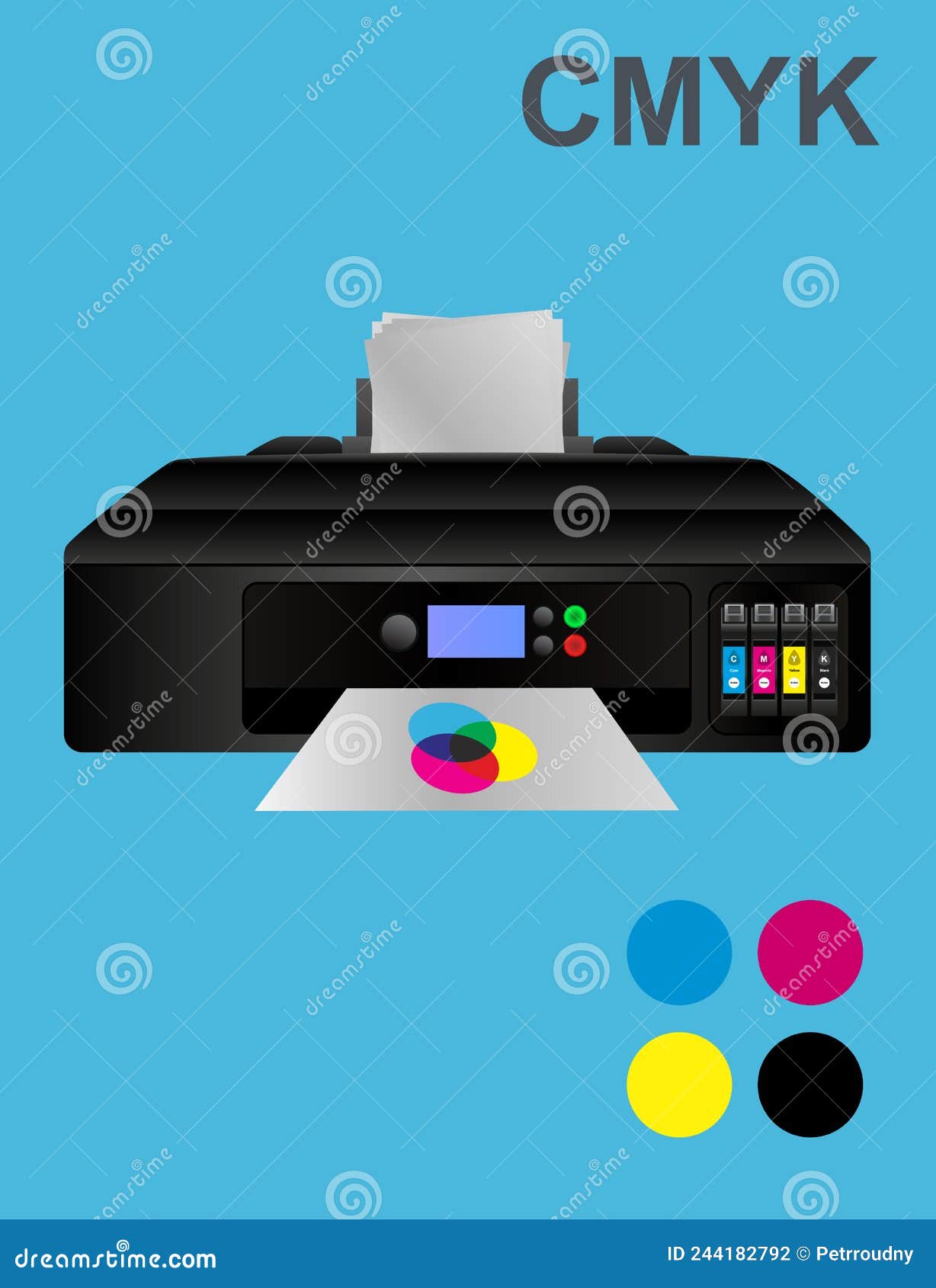 Vector Cmyk Concept - Office Printer and Cmyk Colors Stock Vector ...