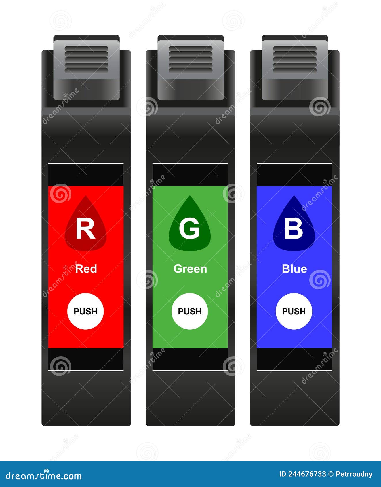 Vector Illustration of Rgb Ink Cartridges Which Consist of Red, Green ...