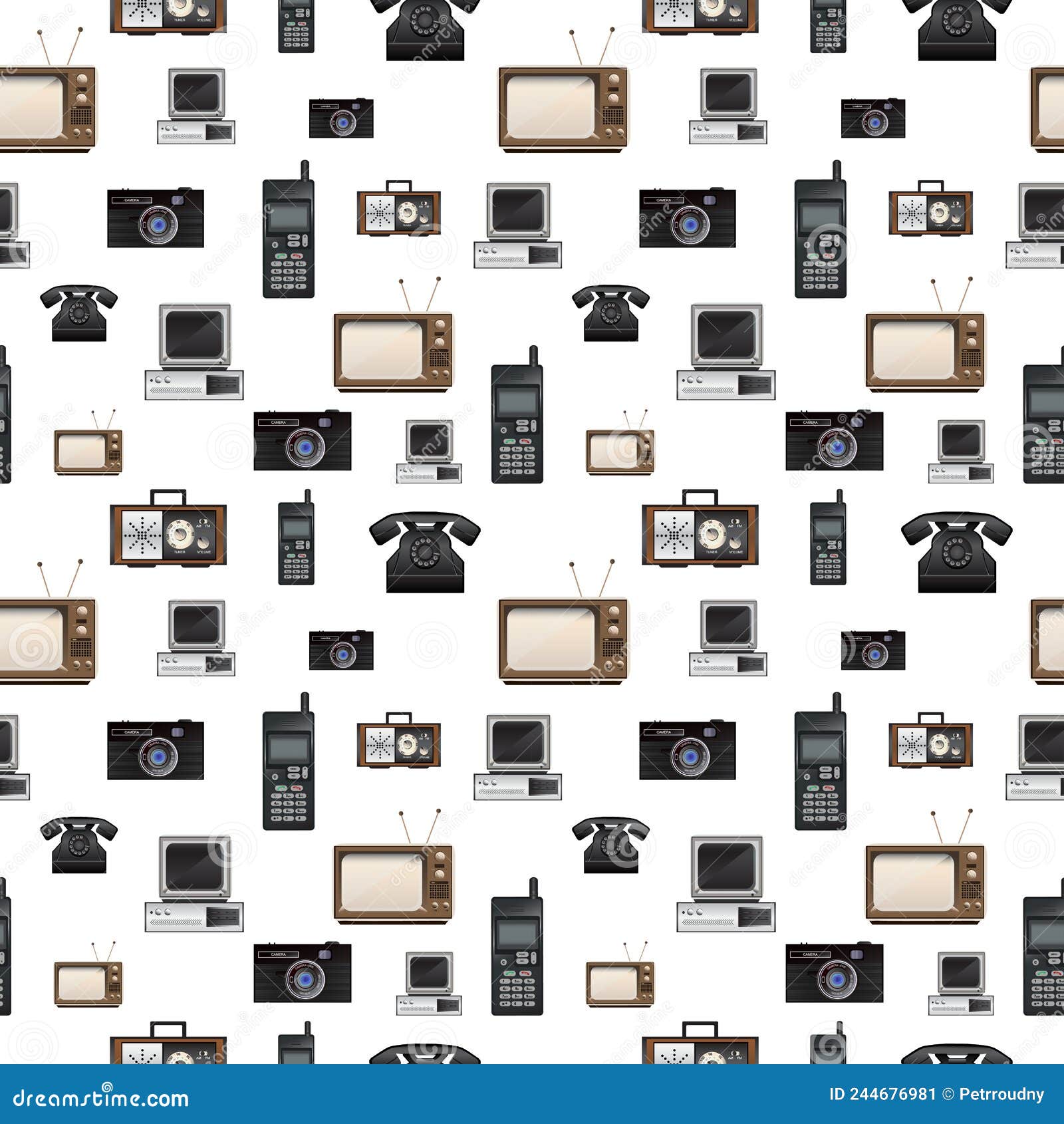 Vector Isolated Seamless Pattern Background with Set of Old Retro ...