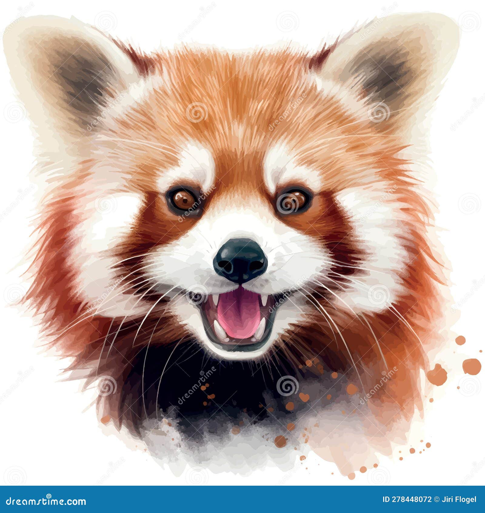 Cute Illustration Portrait of Red Panda. Cute Lesser Panda Isolated on ...