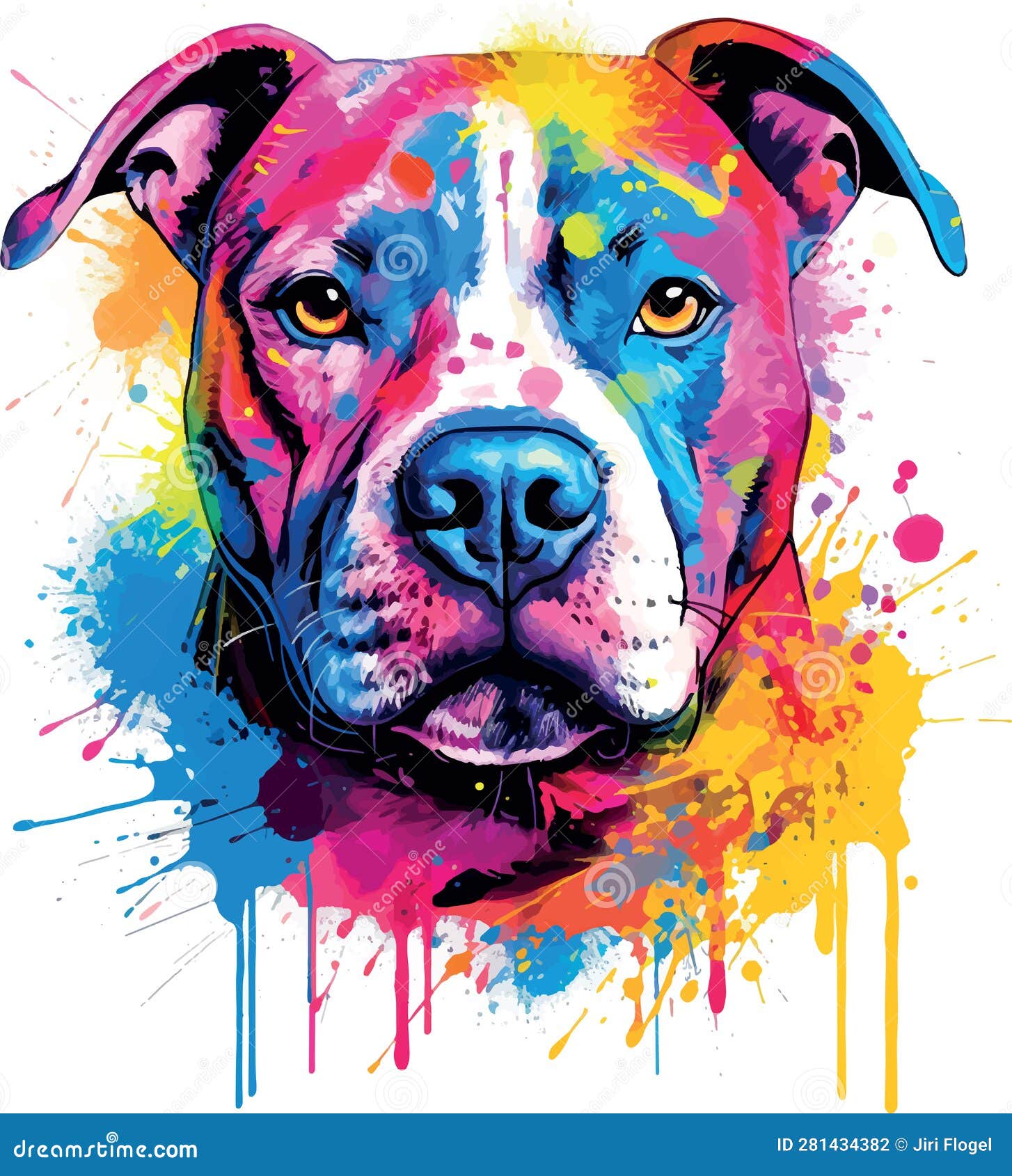 Vibrant Watercolor Painting Abstract Art of Vivid Pitbull Dog, Isolated ...