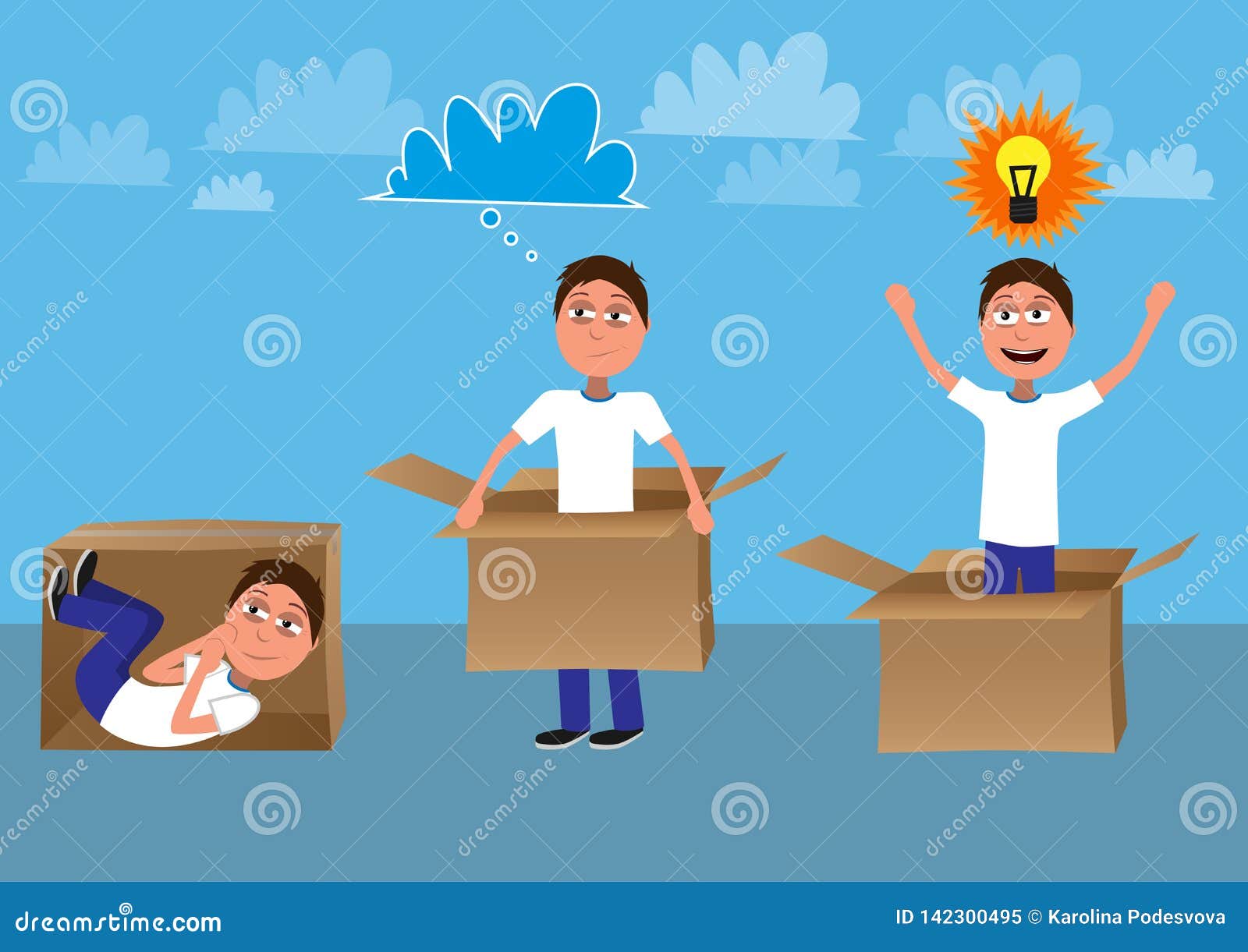Man Gets Out of the Box Comic Stock Illustration - Illustration of ...