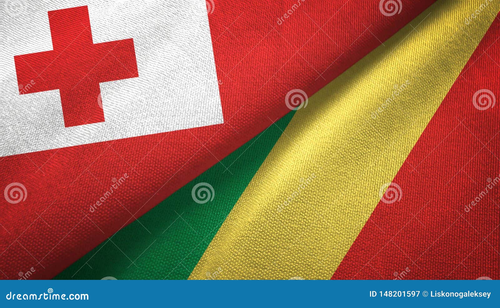 Tissu De Textile De Drapeaux Du Tonga Et Du Congo Deux, Texture De ...