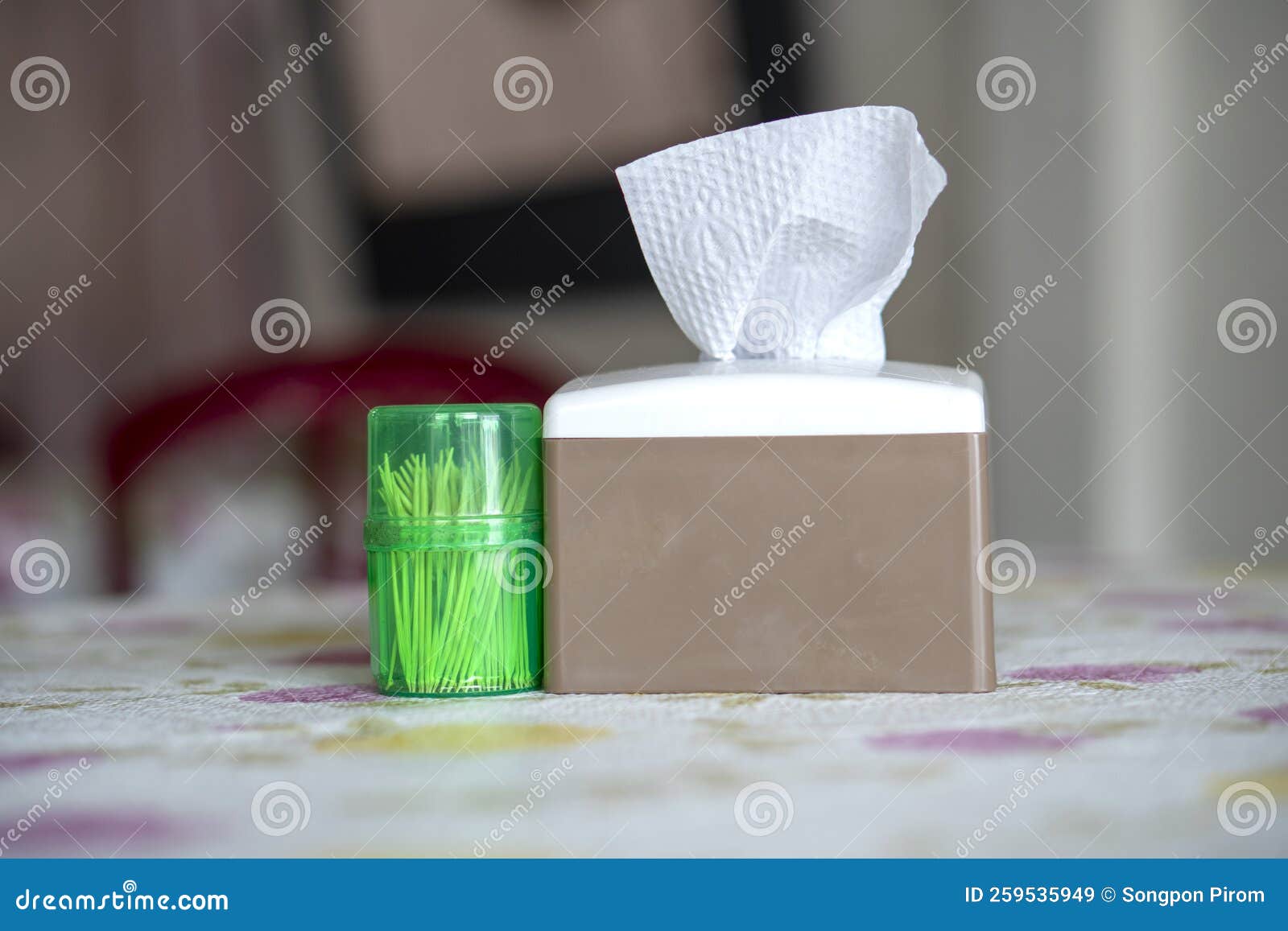Tissue Box and Toothpick in Food Court Stock Image - Image of wood ...
