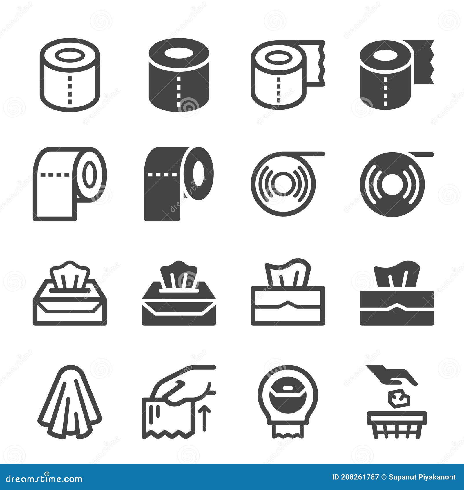 Tissue paper icon set stock vector. Illustration of lavatory - 208261787