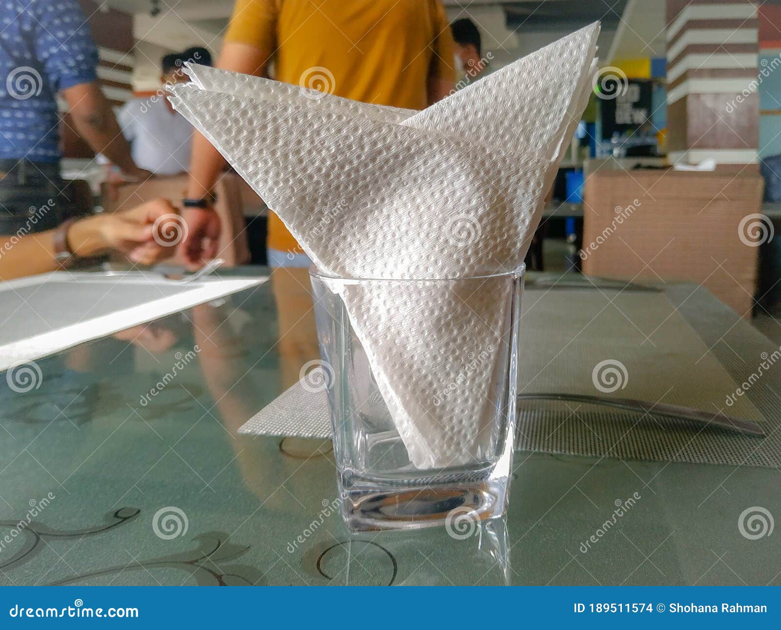 Tissue Papers on the Glass in the Restaurant Stock Photo - Image of ...