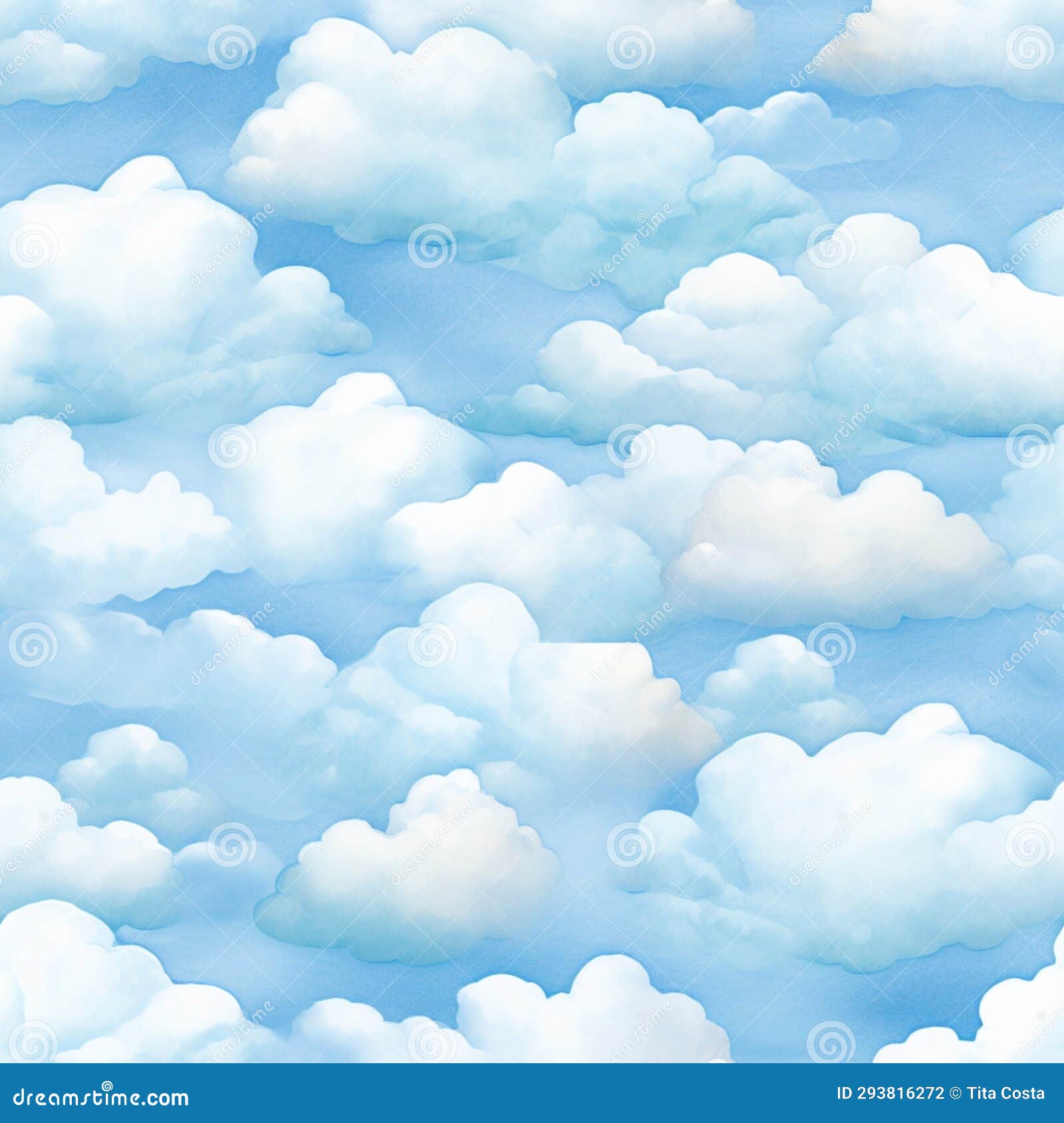 Ai Rendered Seamless Repeat Pattern of a Blue Sky with Clouds. Stock ...