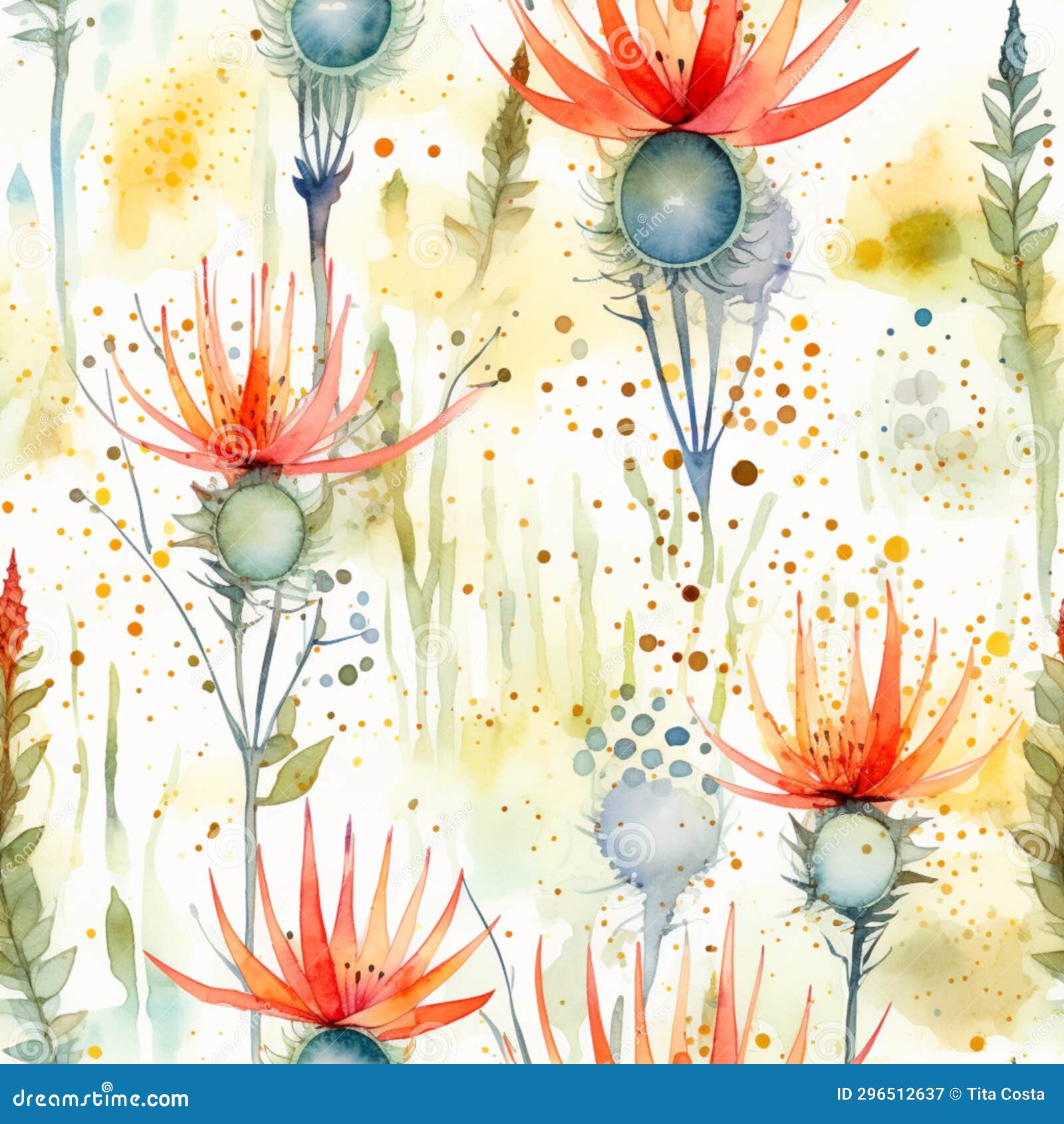 Ai Rendered Seamless Repeat Pattern of Abstract Plants in Watercolour ...