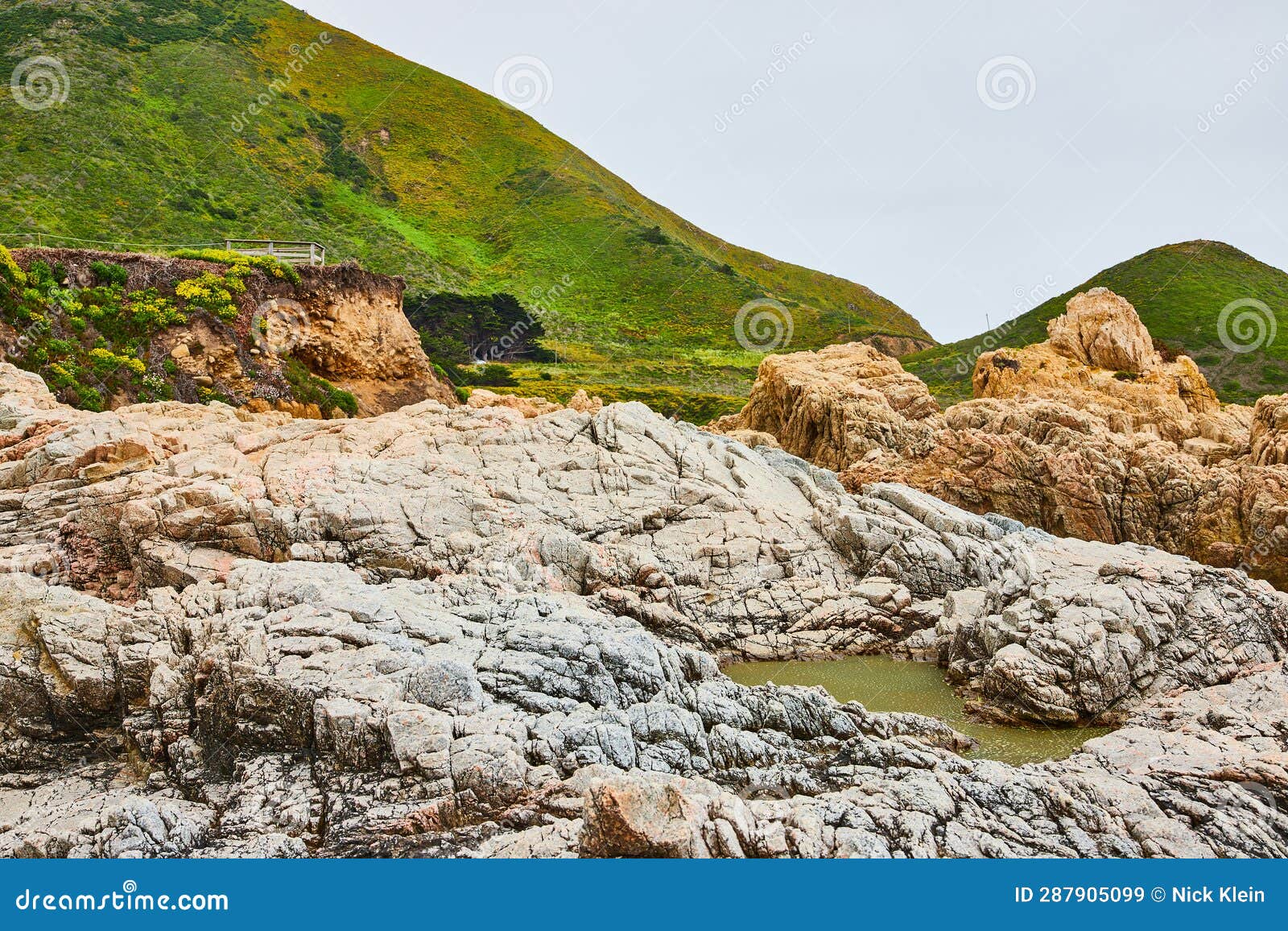 Tital Pool Inside Rocky Cliff Surface with No Plants and Distant Green ...