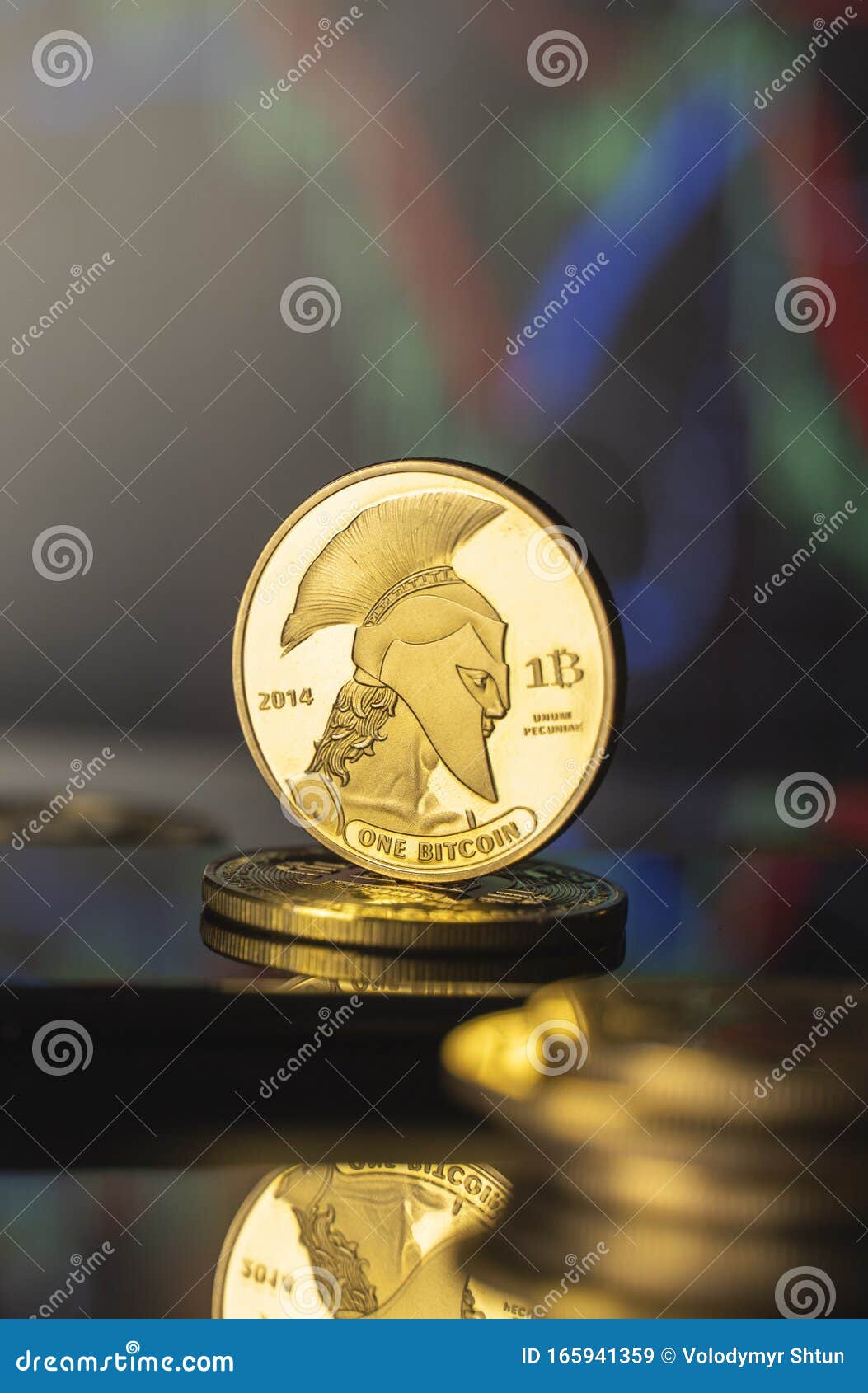 Titan Bitcoin and Virtual Money Concept. Gold Titan on a Stack of Coins ...