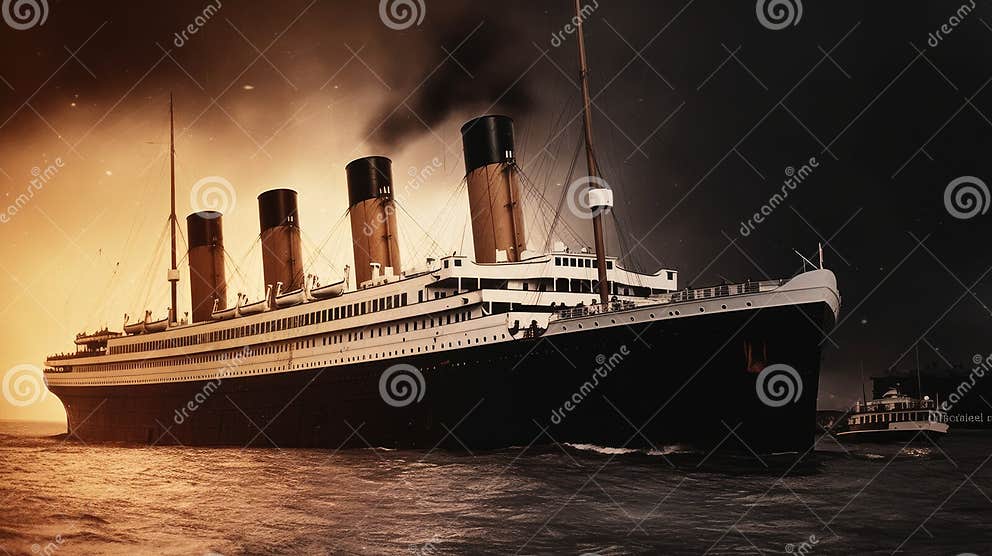 The Titanic, Titanic on an Old Photo Stock Illustration - Illustration ...