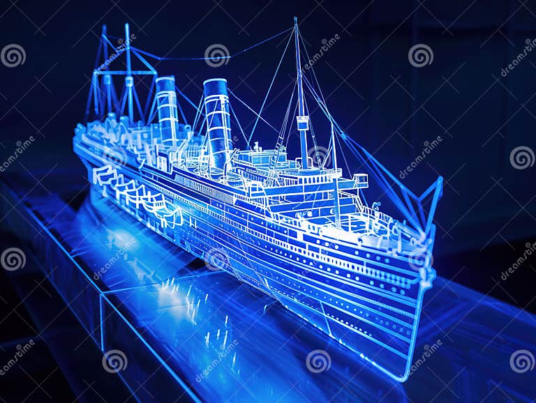 Titanic Visualization with Augmented Reality Transparent Funicular in Studio Drawing in Blue ...