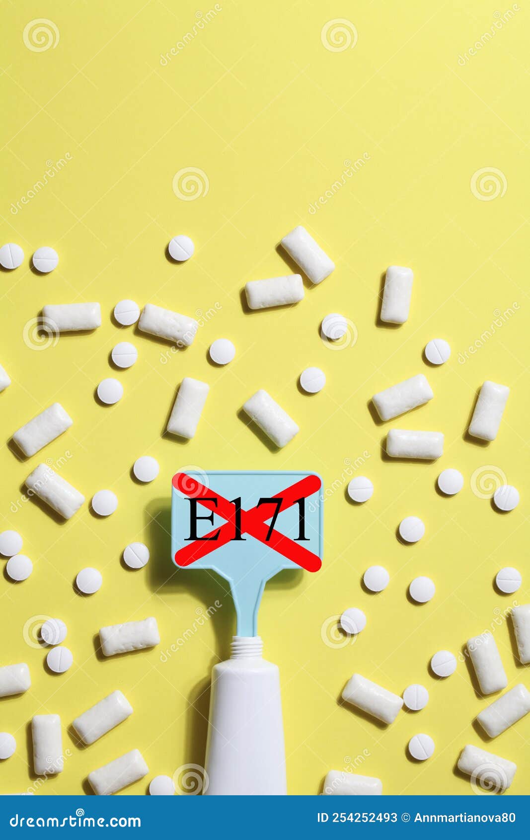 Titanium Dioxide, E171, Dangerous Additive Concept. Gum, Pills ...