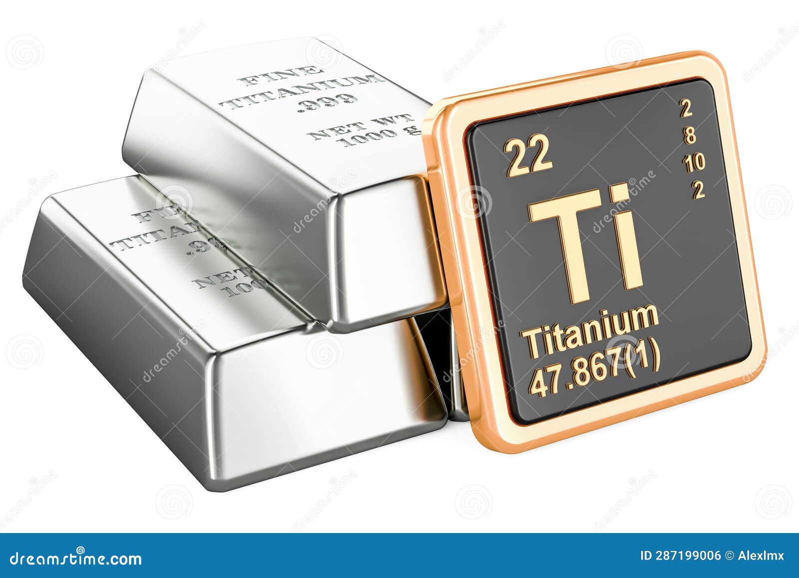 Titanium Ingots with Chemical Element Icon Titanium Ti, 3D Rendering ...