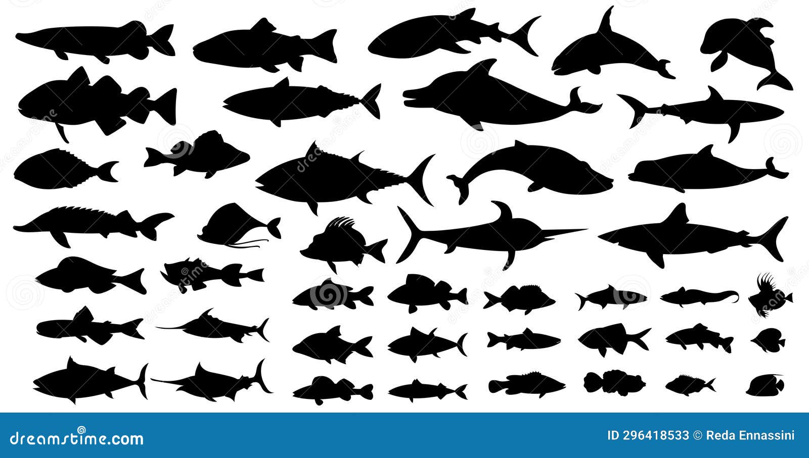Title: Big Collection of Freshwater Fish Silhouettes. Stock Vector ...