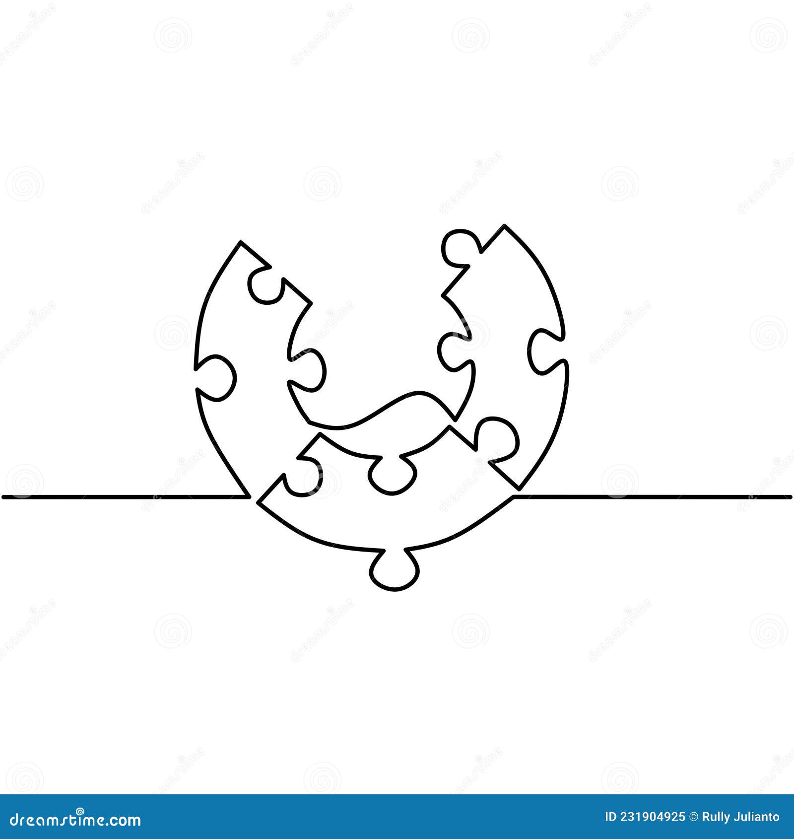 Continuous One Line Drawing of Puzzle Circle Stock Vector ...