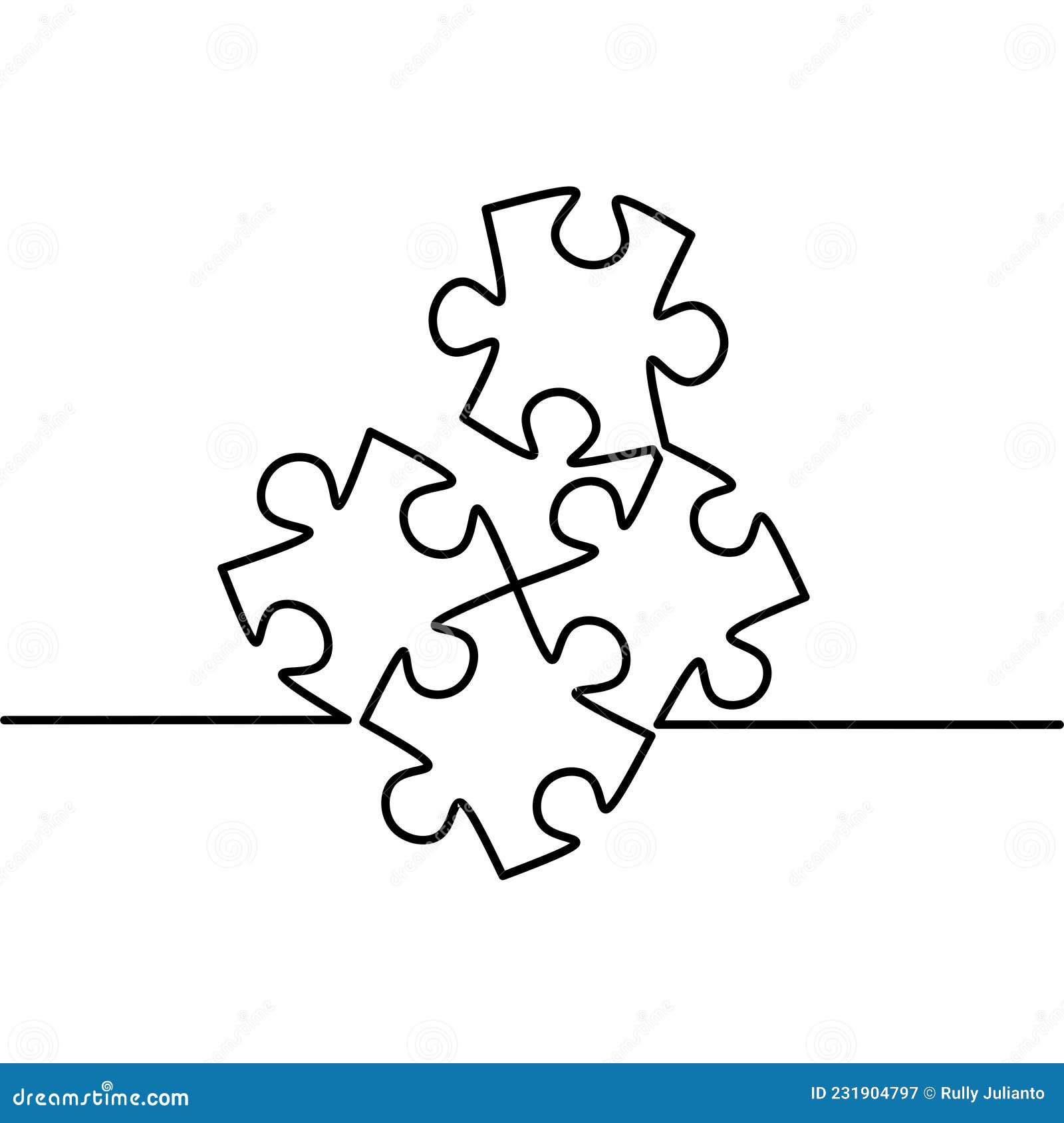 Continuous One Line Drawing of Puzzle Stock Vector - Illustration of ...