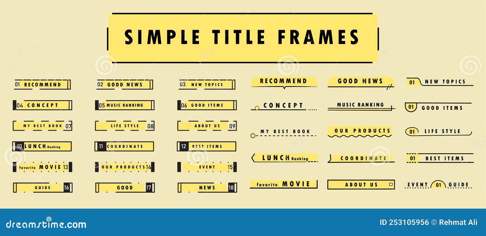 Title Design Set Simple Heading Frame Set Stock Illustration ...