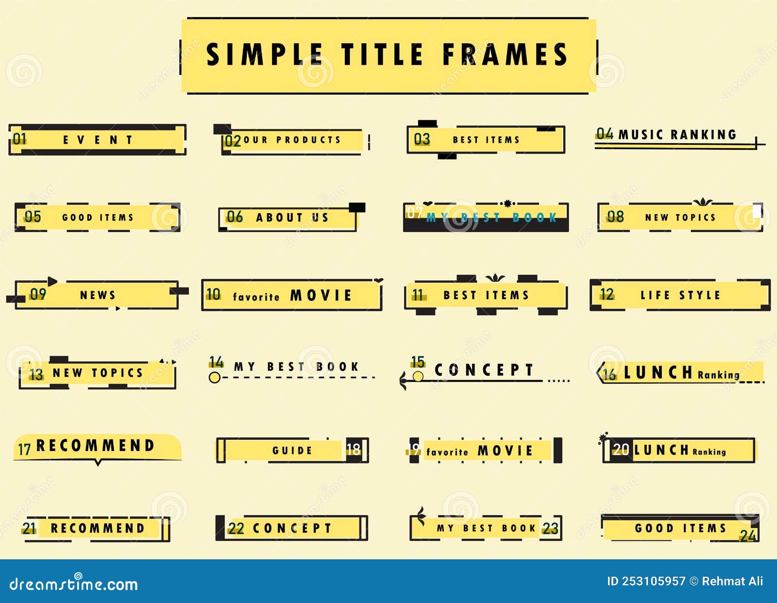 Title Design Set Simple Heading Frame Set Stock Illustration ...