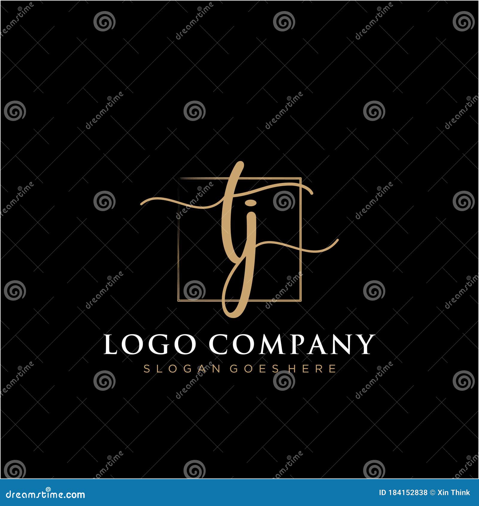 TJ Initial Handwriting Logo with Rectangle Template Vector Stock Vector ...
